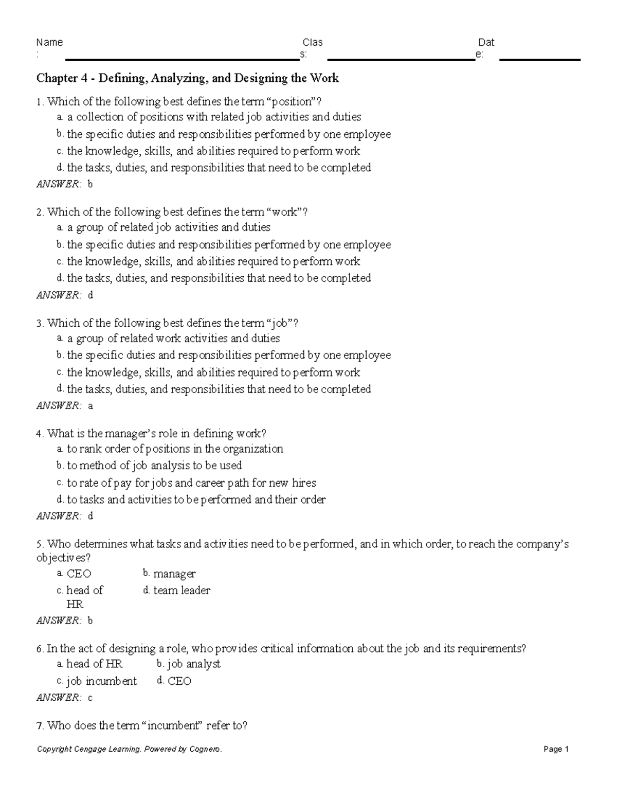 Chapter 4 Defining Analyzing and Designing the Work - Chapter 4 ...