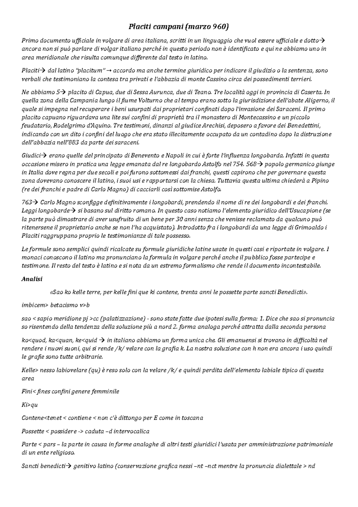 Placiti campani + catacomba - Placiti campani (marzo 960) Primo ...