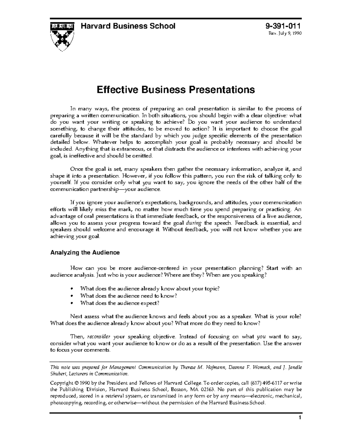 1a. Effective Business Presentations (5P) - Harvard Business School 9 ...