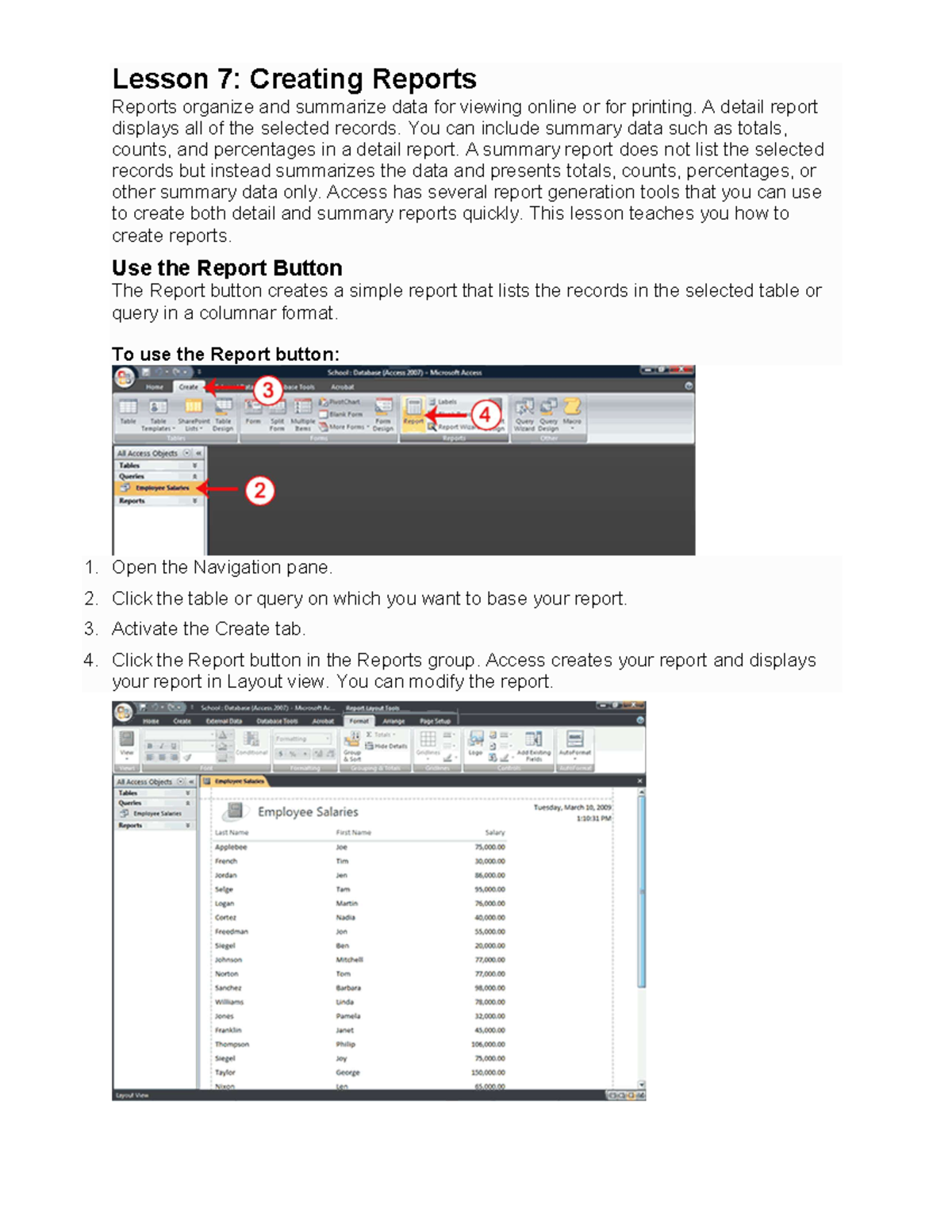 Creating a report - Try it - Lesson 7: Creating Reports Reports ...