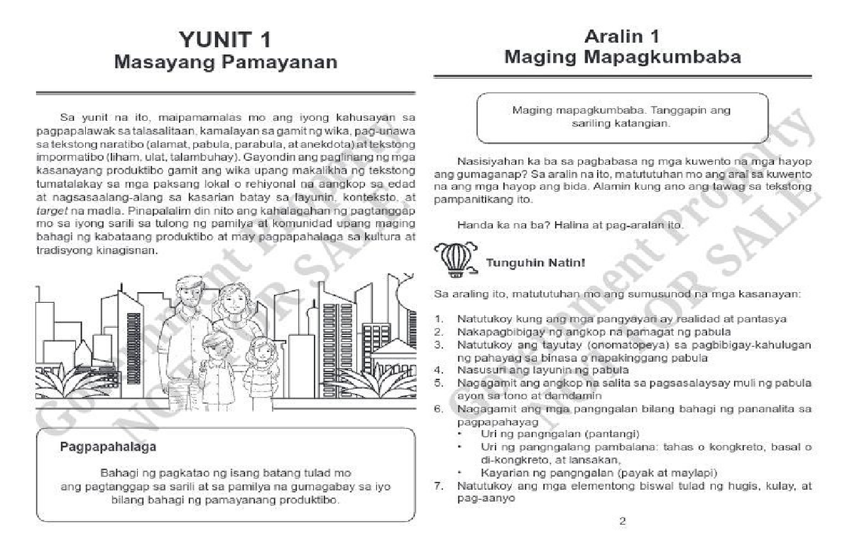 Filipino Q1 BOOK - Notes - YUNIT 1 Aralin 1 Masayang Pamayanan Maging ...