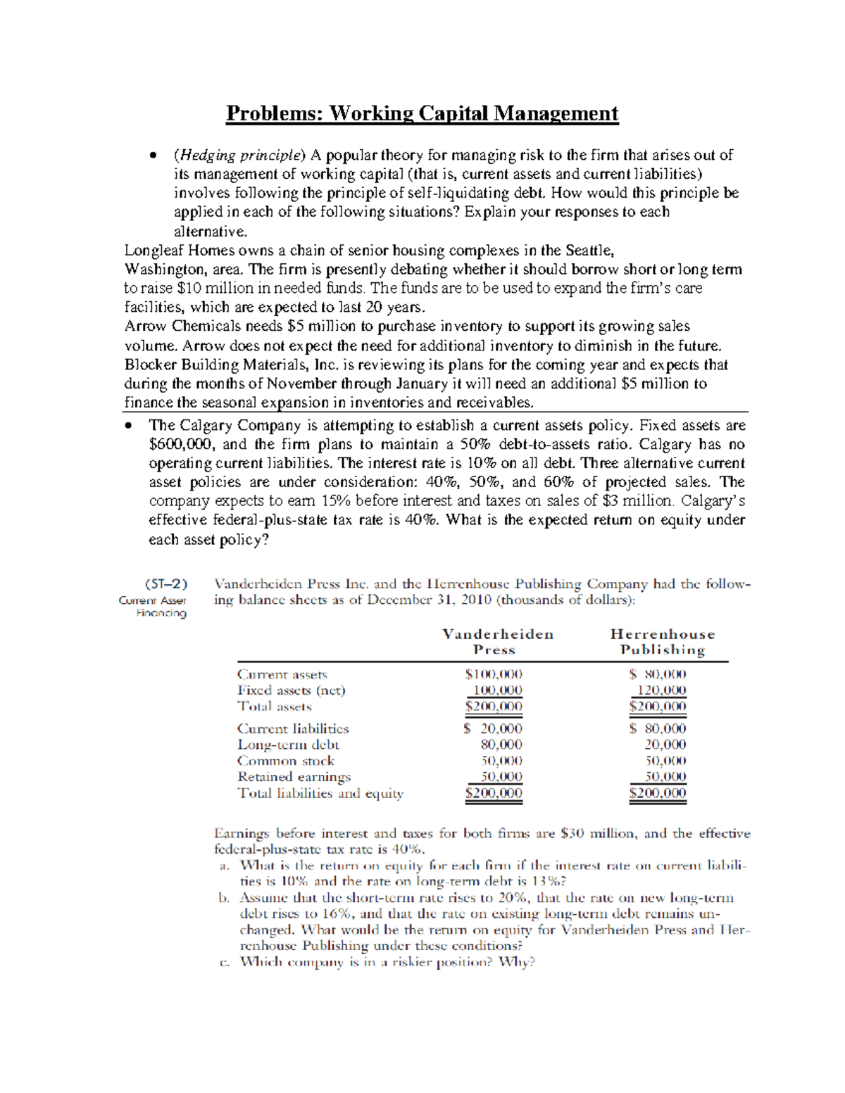 WCM Problems - Hhhhhh - Problems: Working Capital Management (Hedging ...