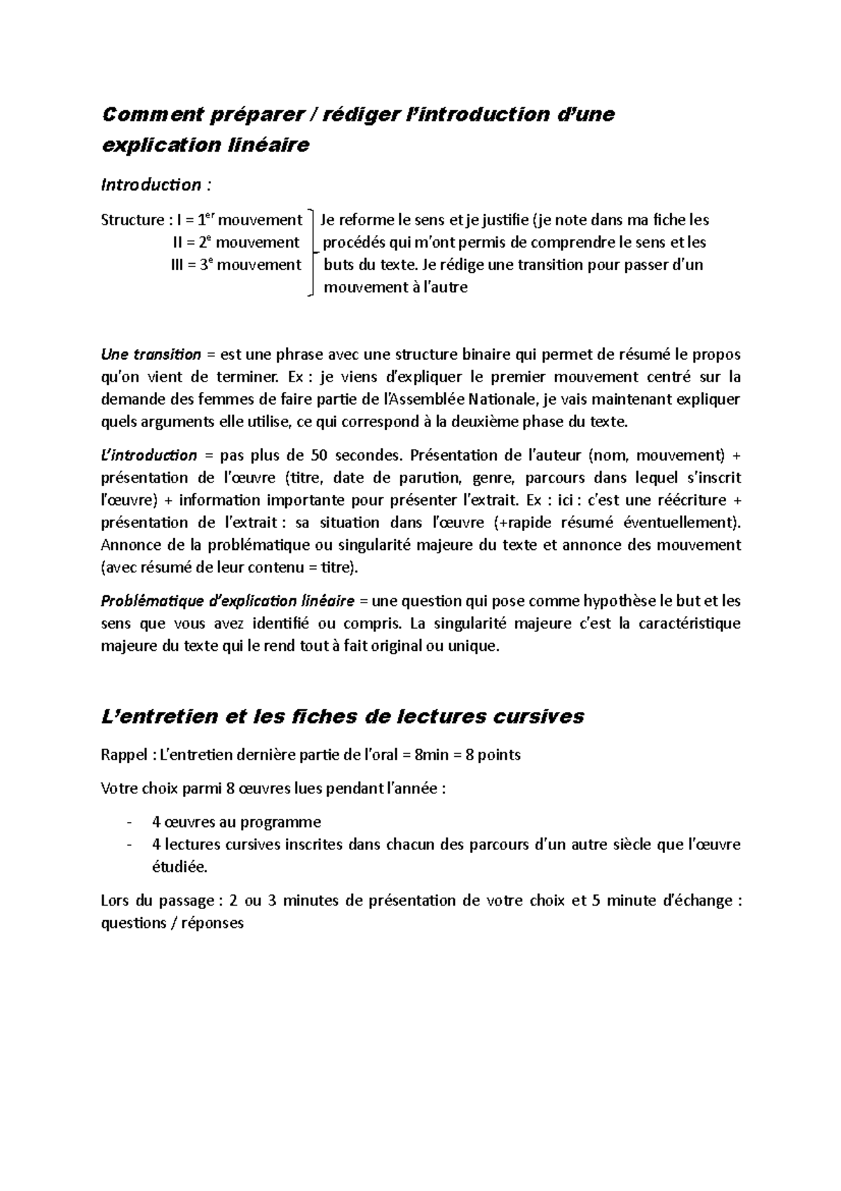 Méthode explication linéaire + entretien - Comment préparer / rédiger l ...
