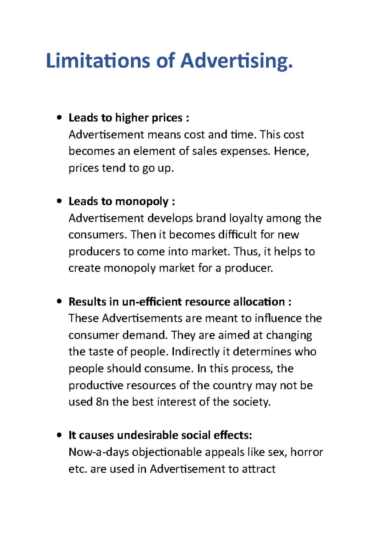 Limitations of advertising - Leads to higher prices : Advertisement ...