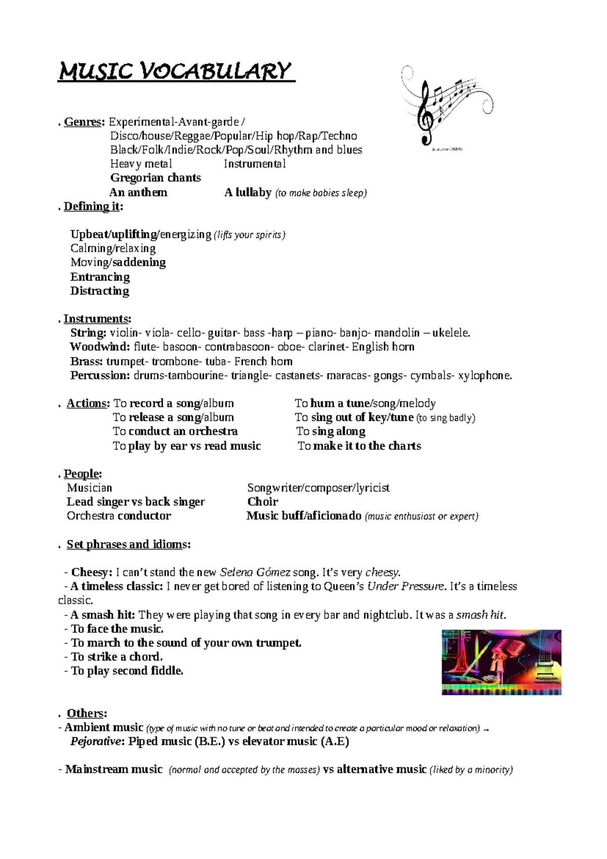 Music Vocab - MUSIC VOCABULARY . Genres: Experimental-Avant-garde ...