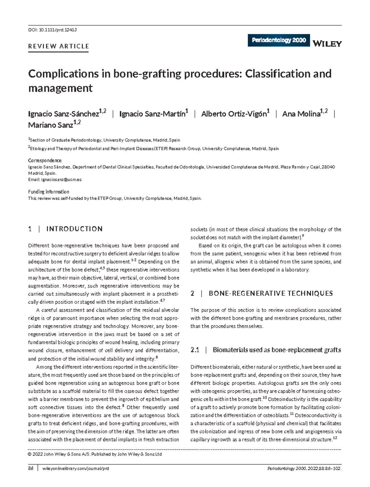 Sanz-Sanchezetal 2022Complicationsbonegrafting Perio 2000 - 86 ...