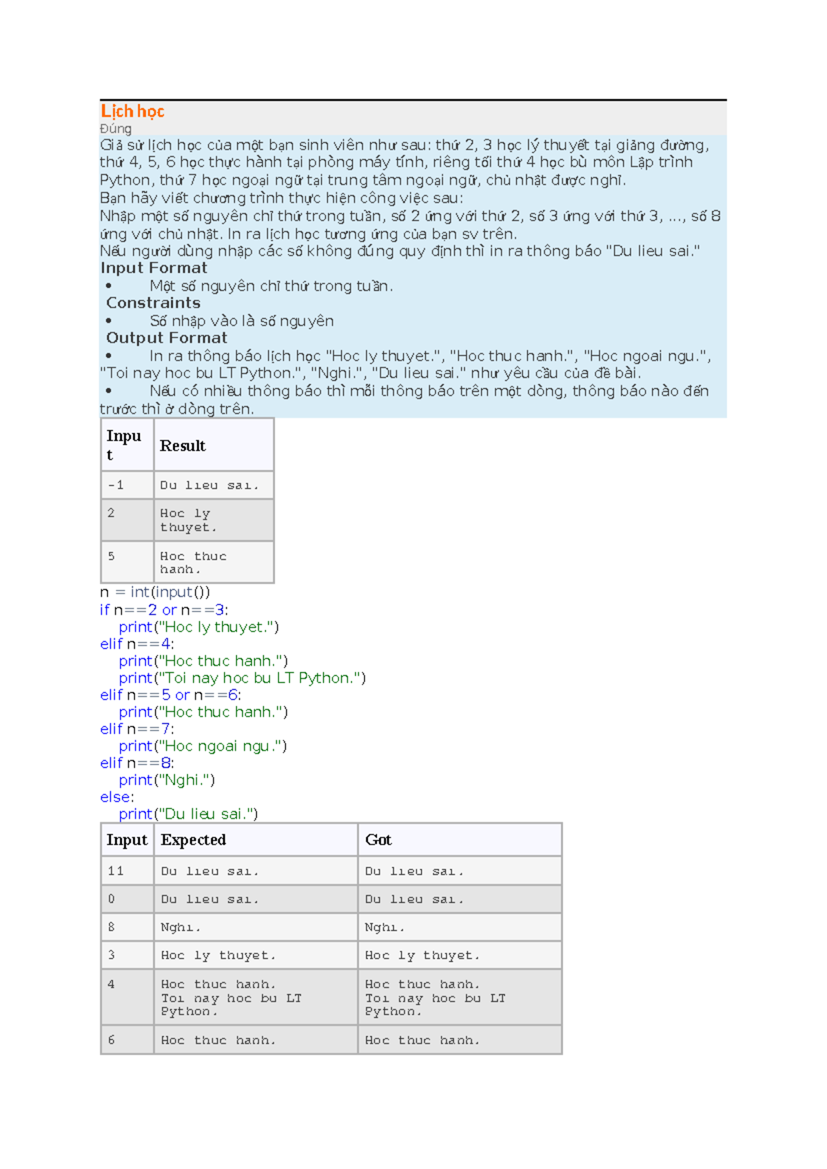 Htt - python - Lịch học Đúng Giả sử lịch học của một bạn sinh viên như ...