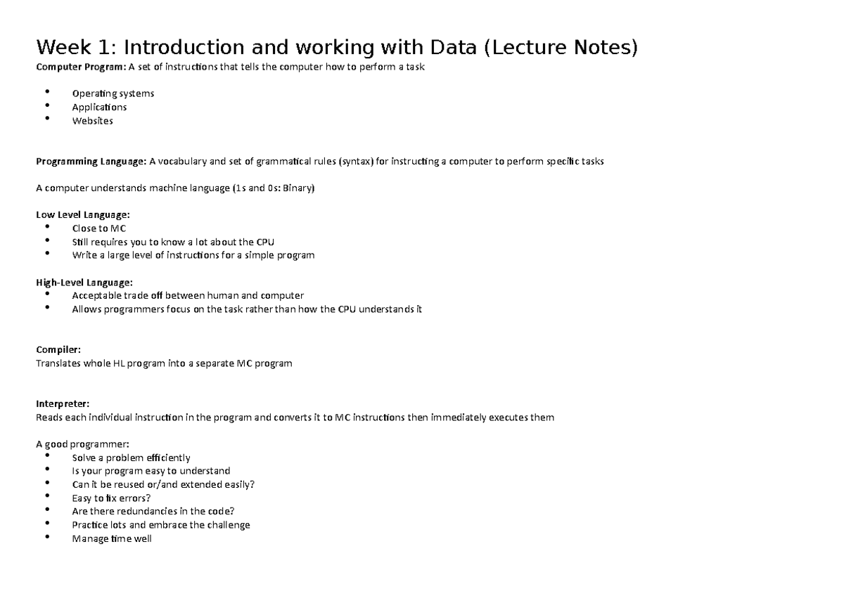 Week 1 Introduction and Working with Data - Week 1: Introduction and ...