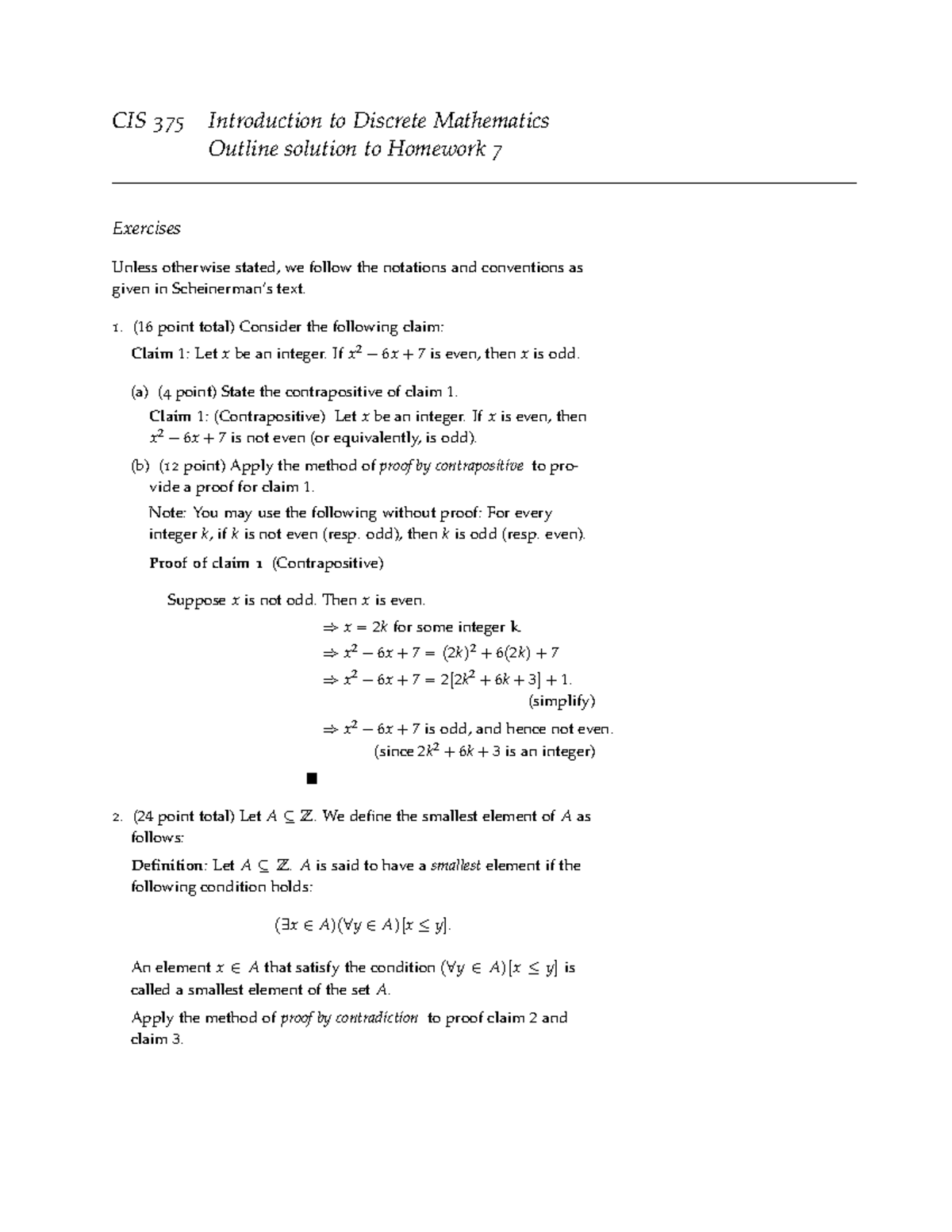 Hw07-sol - Homework 7 solutions Discrete Mathematics Profesor : Andrew Lee - CIS 375 ...