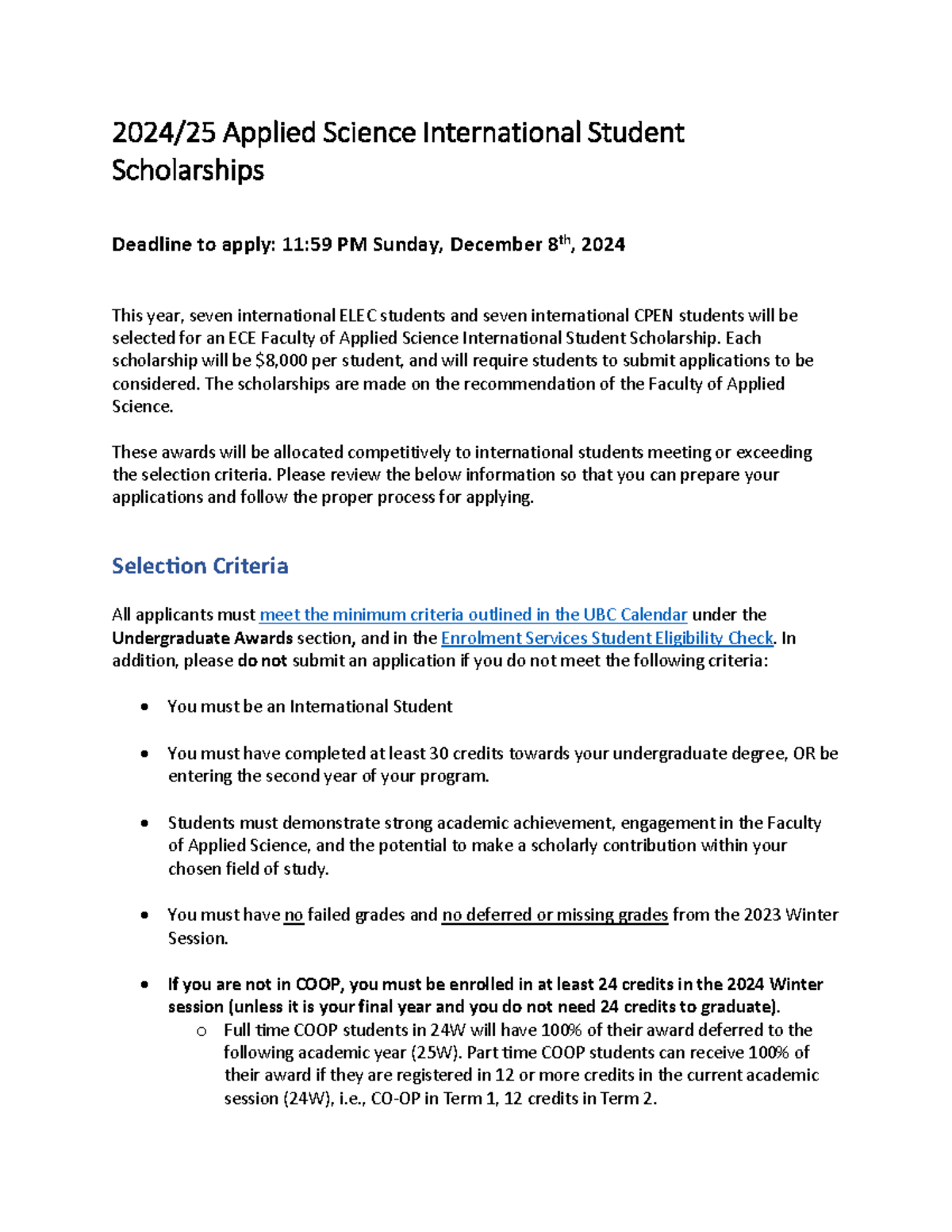 APSC International Student Scholarships 24W - 2024/25 Applied Science ...