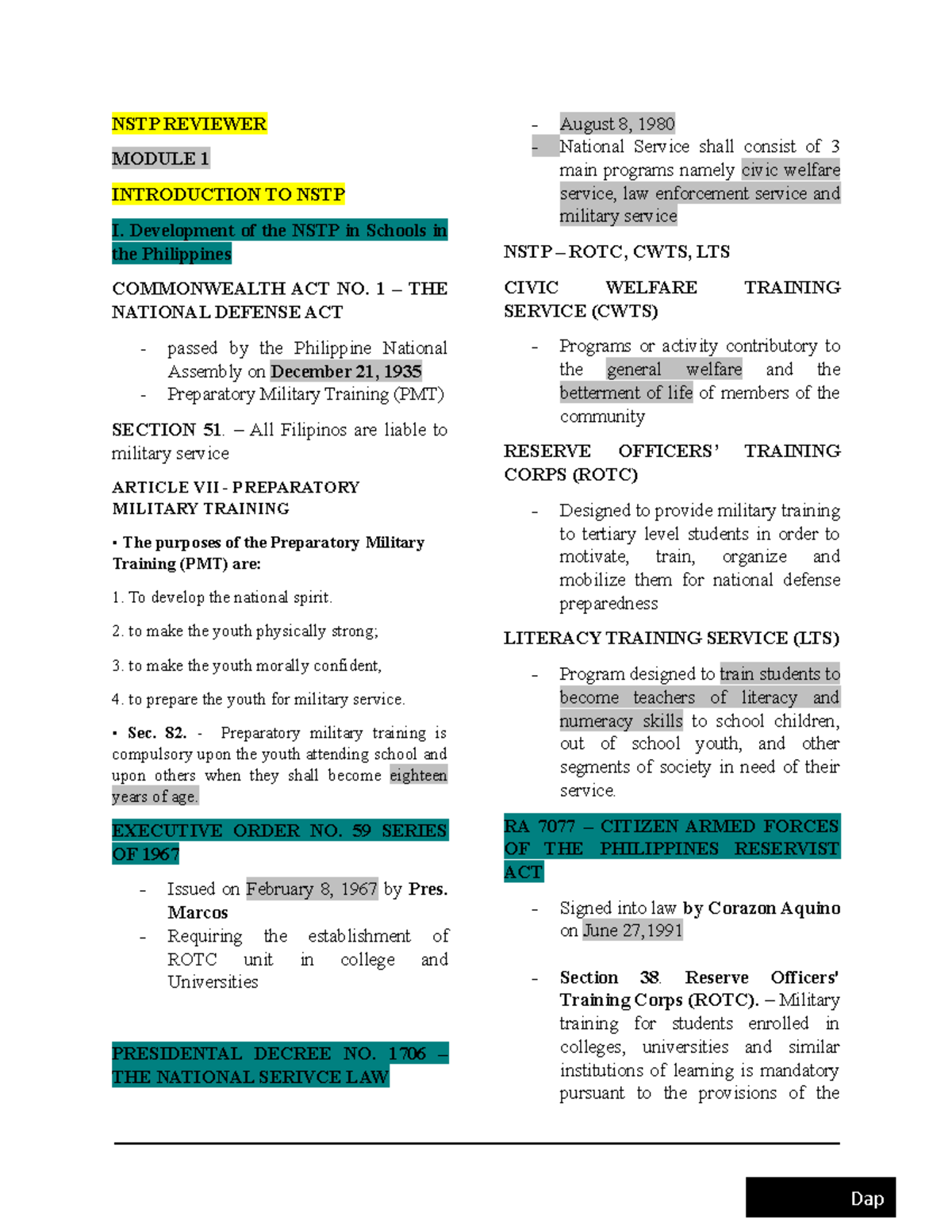 8. NSTP- Reviewer - Lecture Notes in National Service Training Program ...