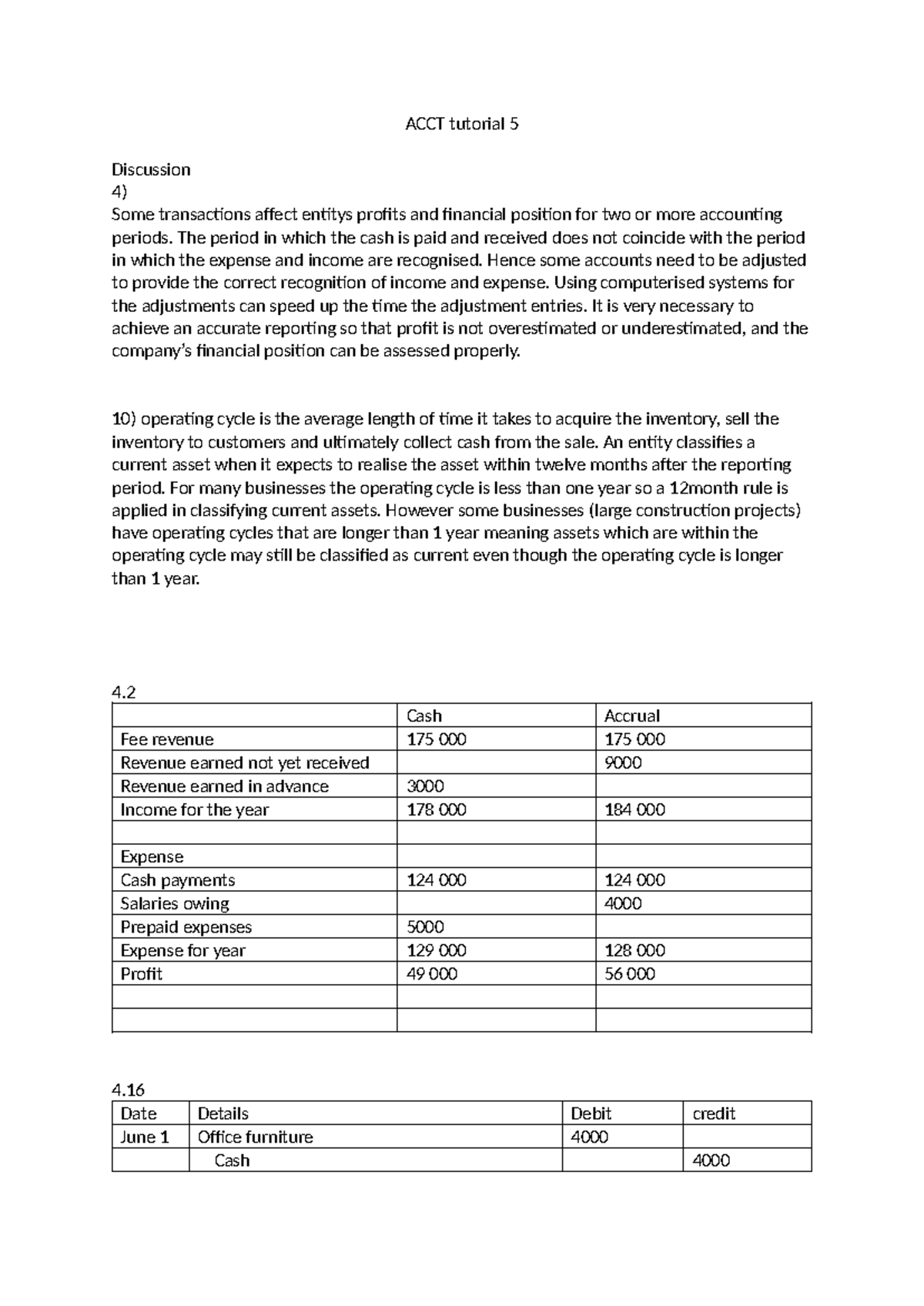 ACCT tutorial 5 - tute - ACCT tutorial 5 Discussion 4) Some ...