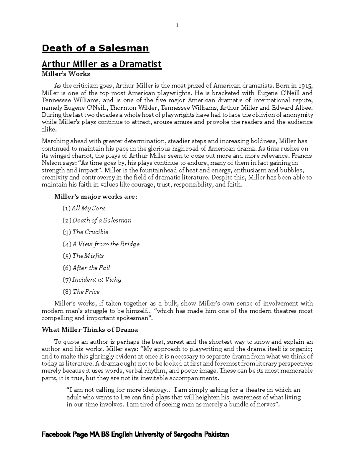 Death Of a Salesman - Death of a Salesman Arthur Miller as a Dramatist ...