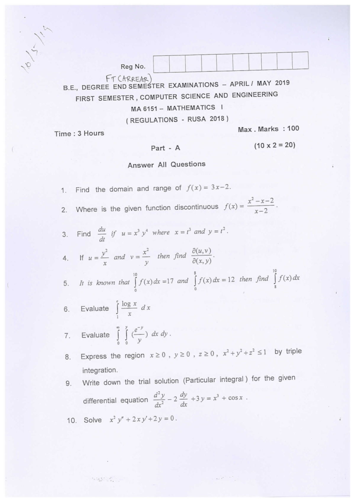 Previous question paper - computer science and engineering - Studocu