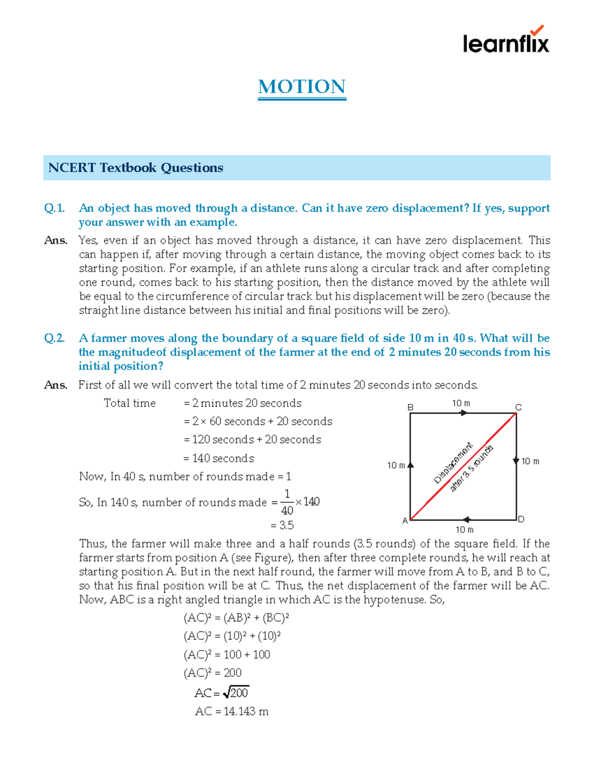 Class 10 physics chapter 1 - NCERT Textbook Questions Q. An object has ...