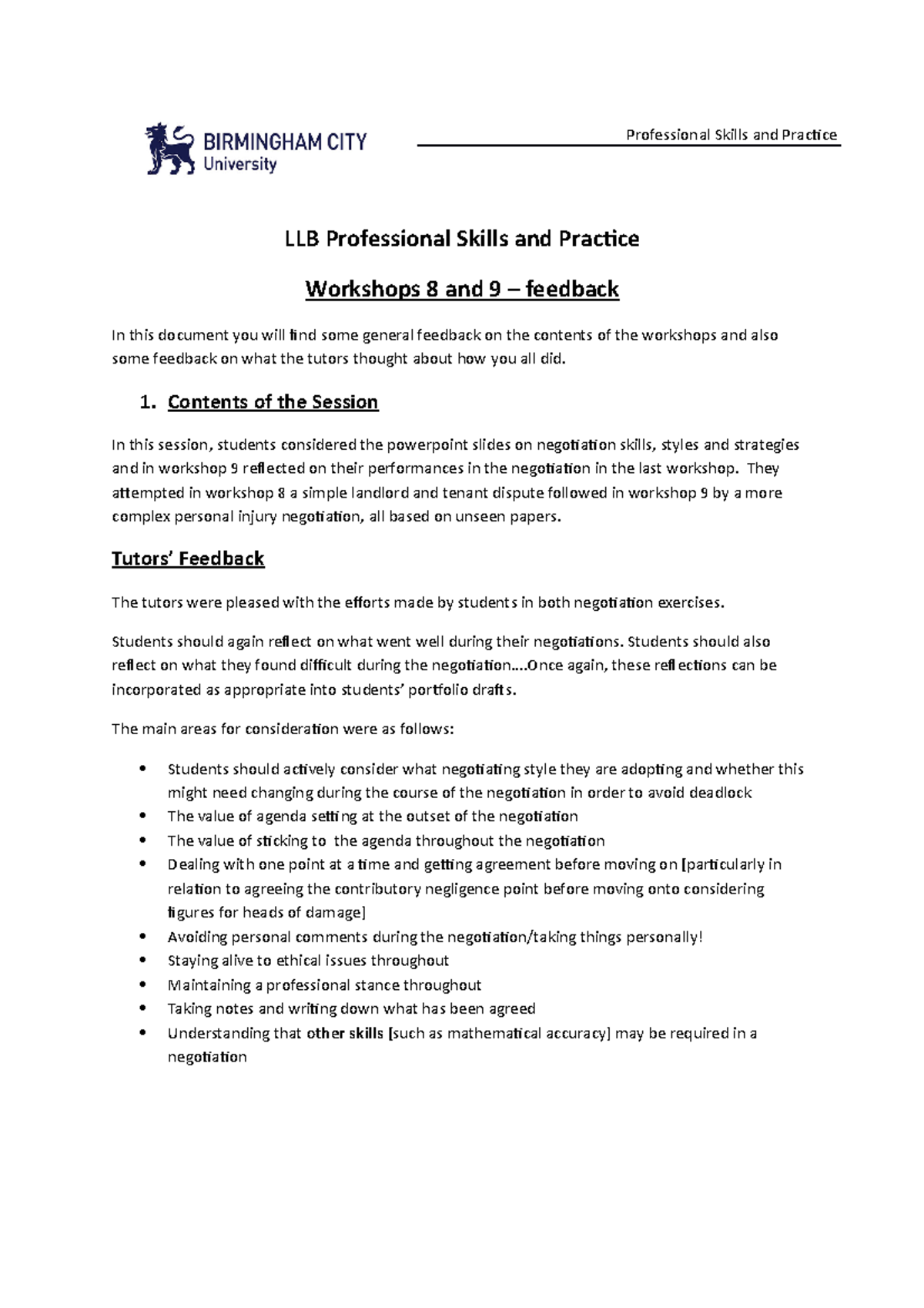 2022PSPworkshops 8and9feedback - Professional Skills and Practice LLB ...