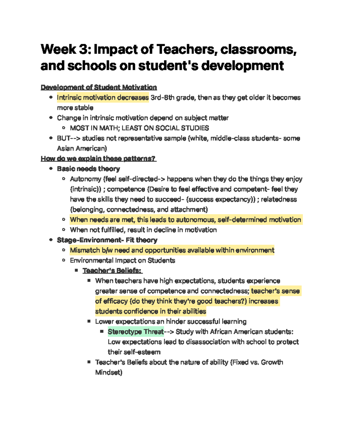 Week 3 Impact of Teachers, classrooms, and schools on student's ...