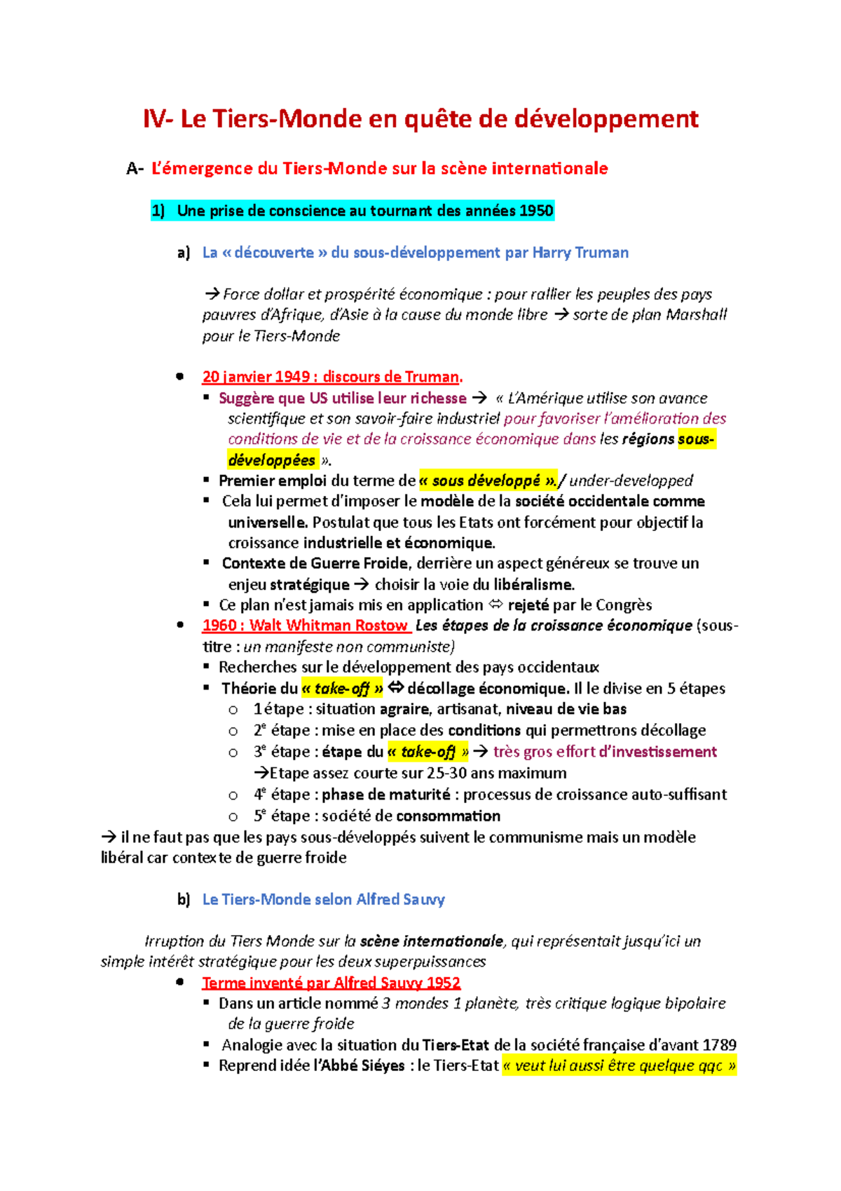 IV-Le Tiers-Monde en quête de développement - Histoire-Géographie - Studocu