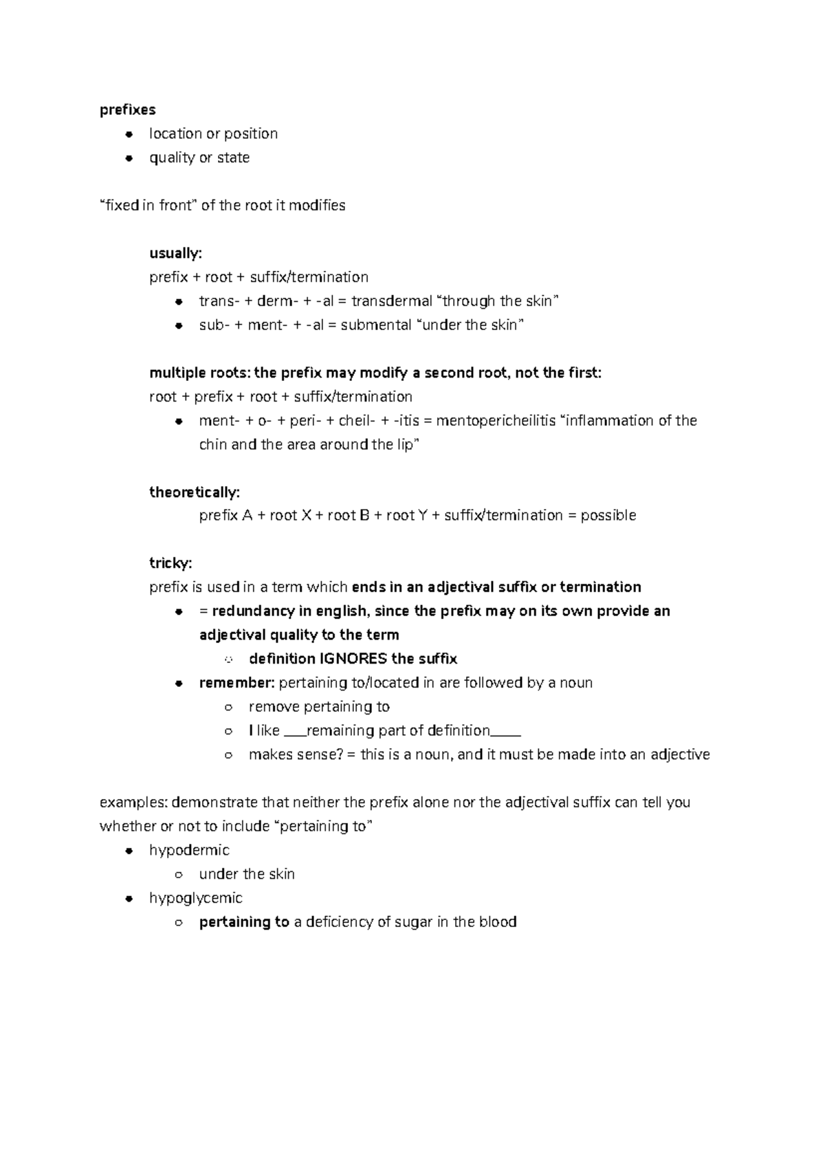CLST 301 Module 3 - Lecture notes 3 - prefixes location or position ...