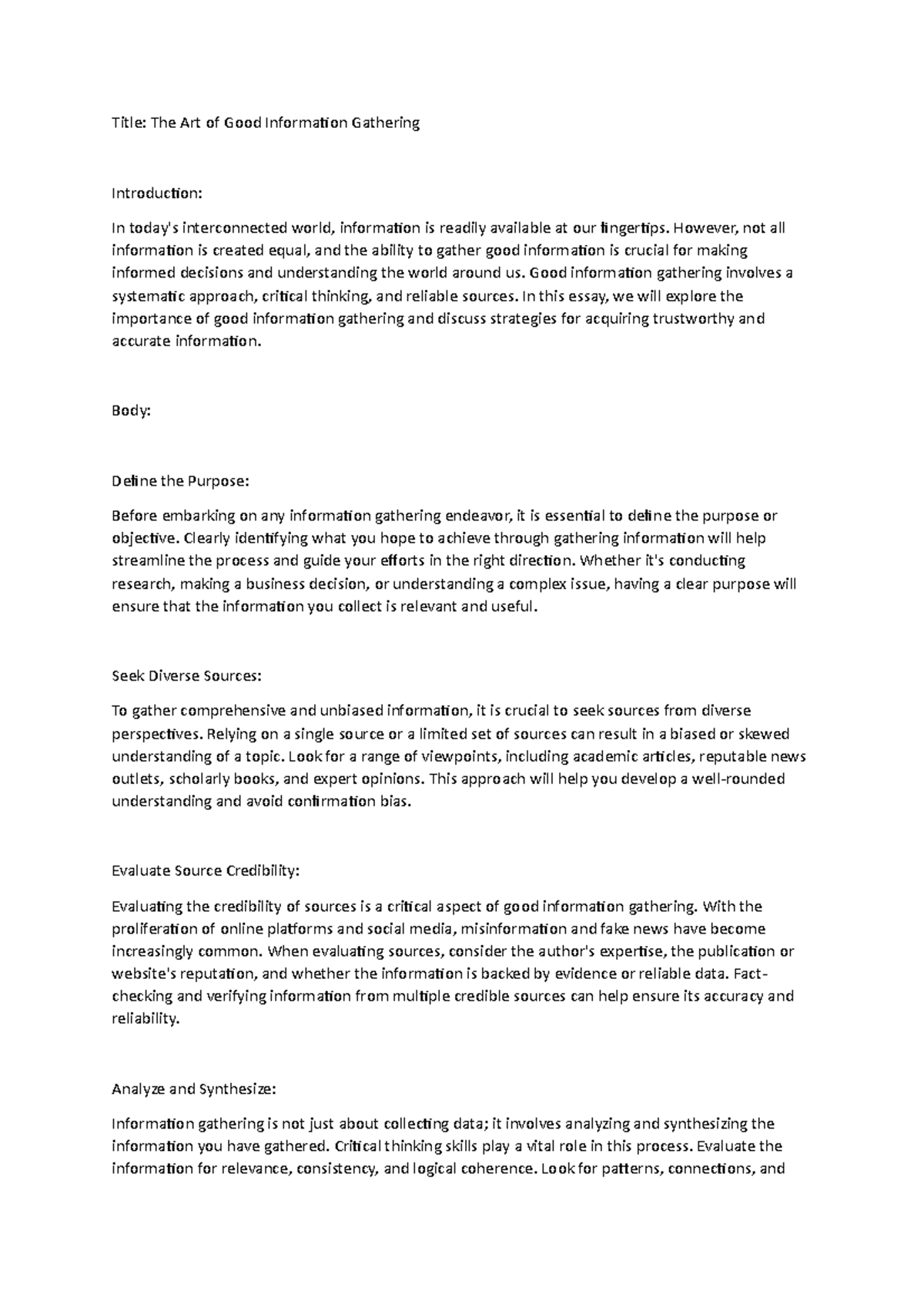 The Artof Information Gathering - Title: The Art of Good Information ...