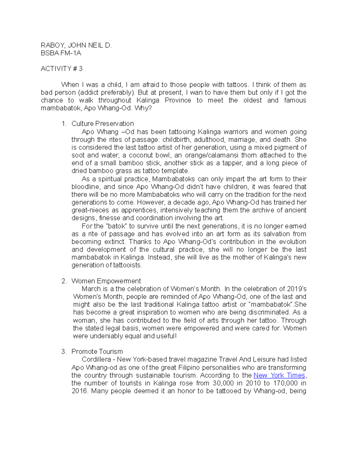 Activity #3-ART Appreciation - RABOY, JOHN NEIL D. BSBA FM-1A ACTIVITY ...