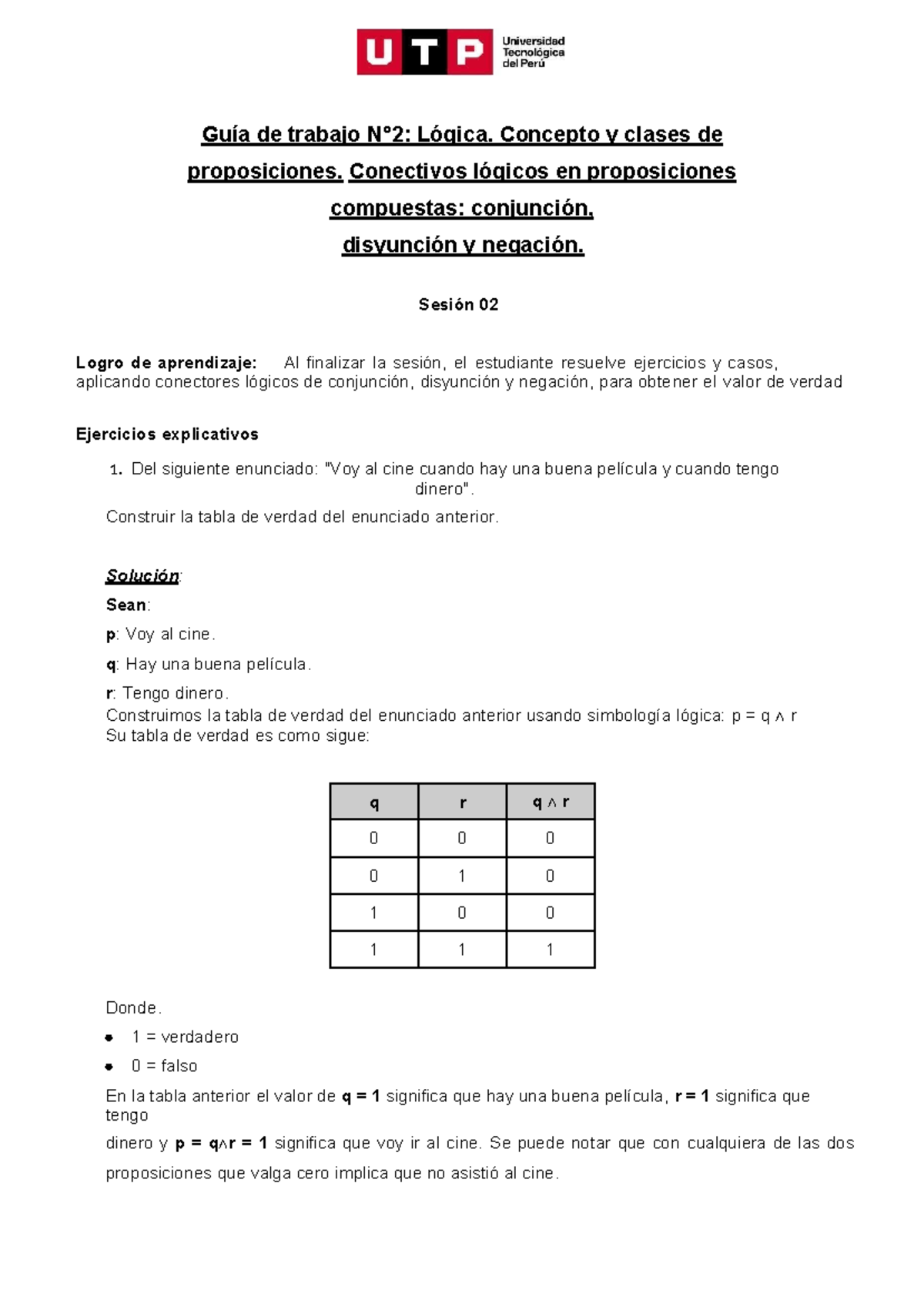 Guía de trabajo S02 - Guía de trabajo N° 2 : Lógica. Concepto y clases de proposiciones ...