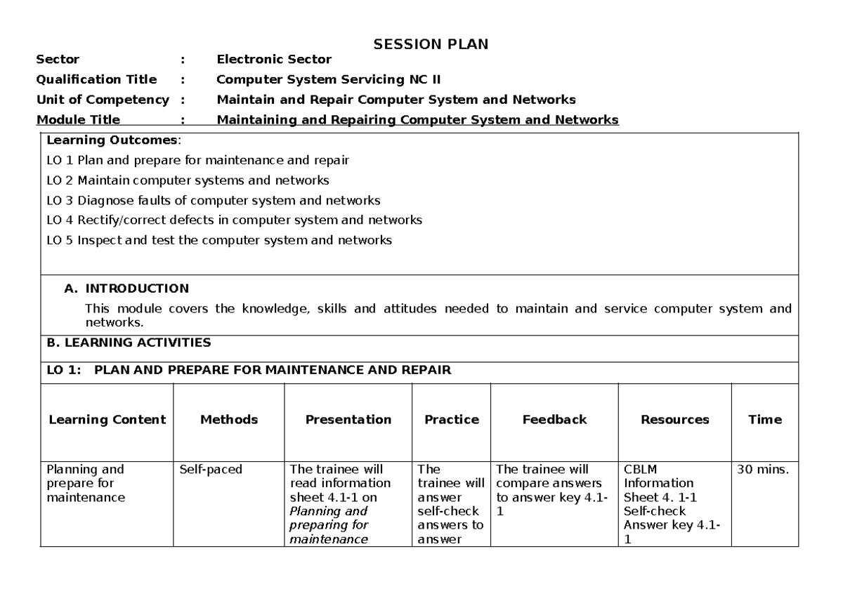 4. Session PLAN - Discussion/lecture - SESSION PLAN Sector : Electronic ...