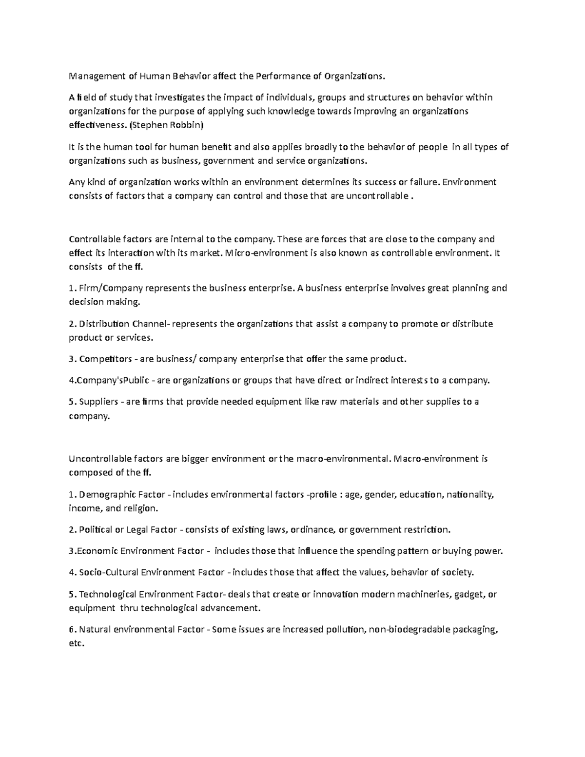Management of Human Behavior affect the Performance of Organizations ...
