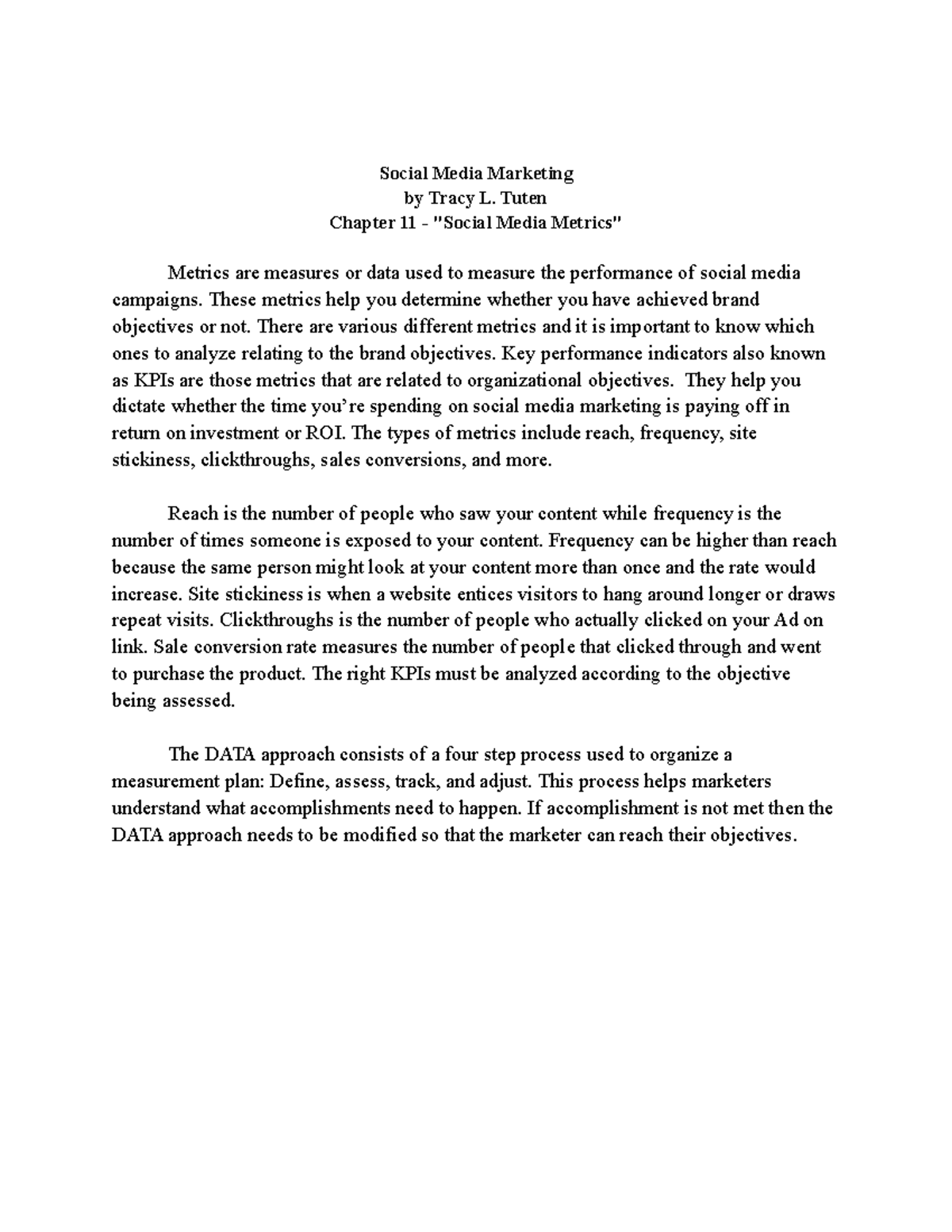 Chapter 11 - Social Media Metrics - Social Media Marketing by Tracy L ...