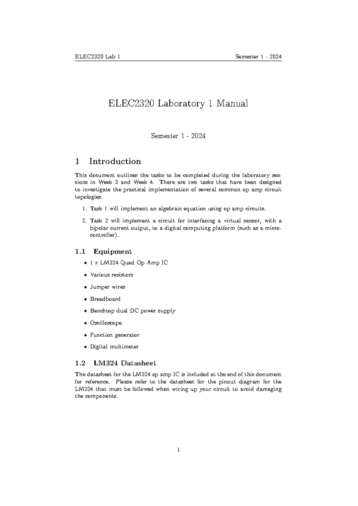 Lab 1 2024 - First Lab of ELEC2320 for 2024 - ELEC2320 Laboratory 1 ...