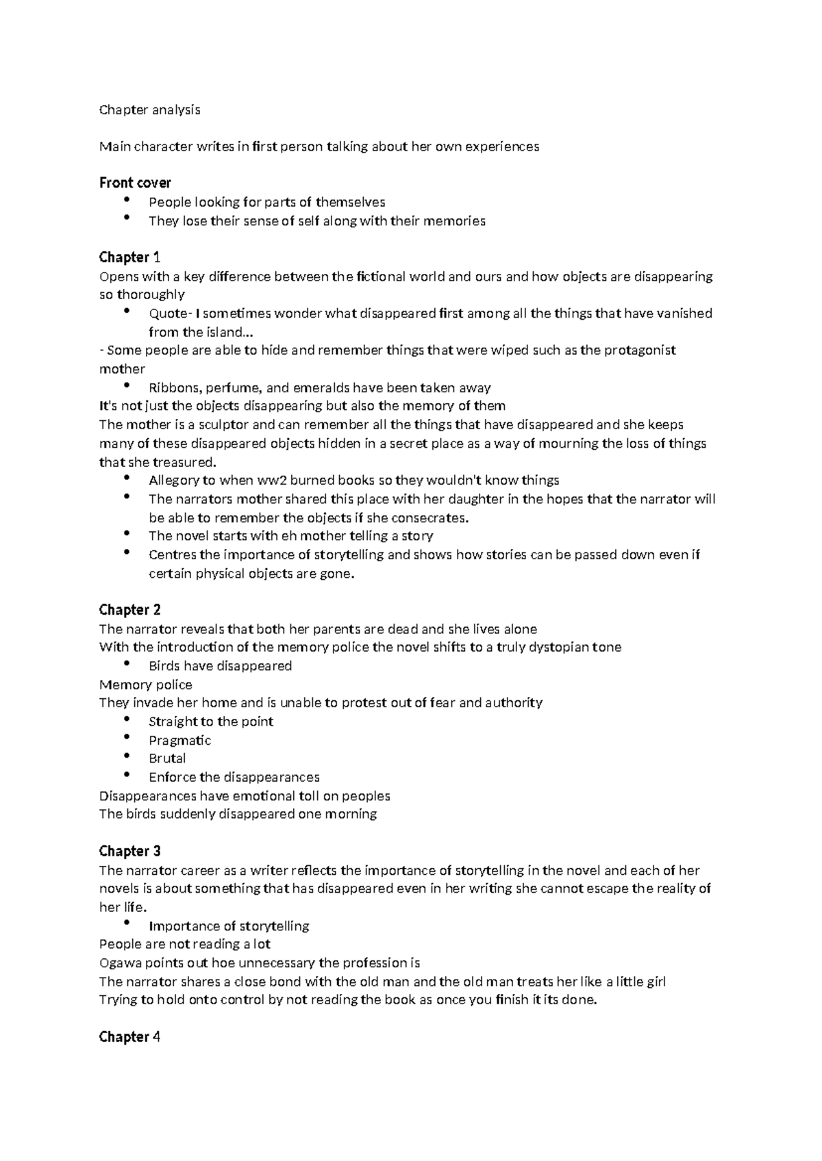 Chapter analysis - Summary The Memory Police - Chapter analysis Main ...