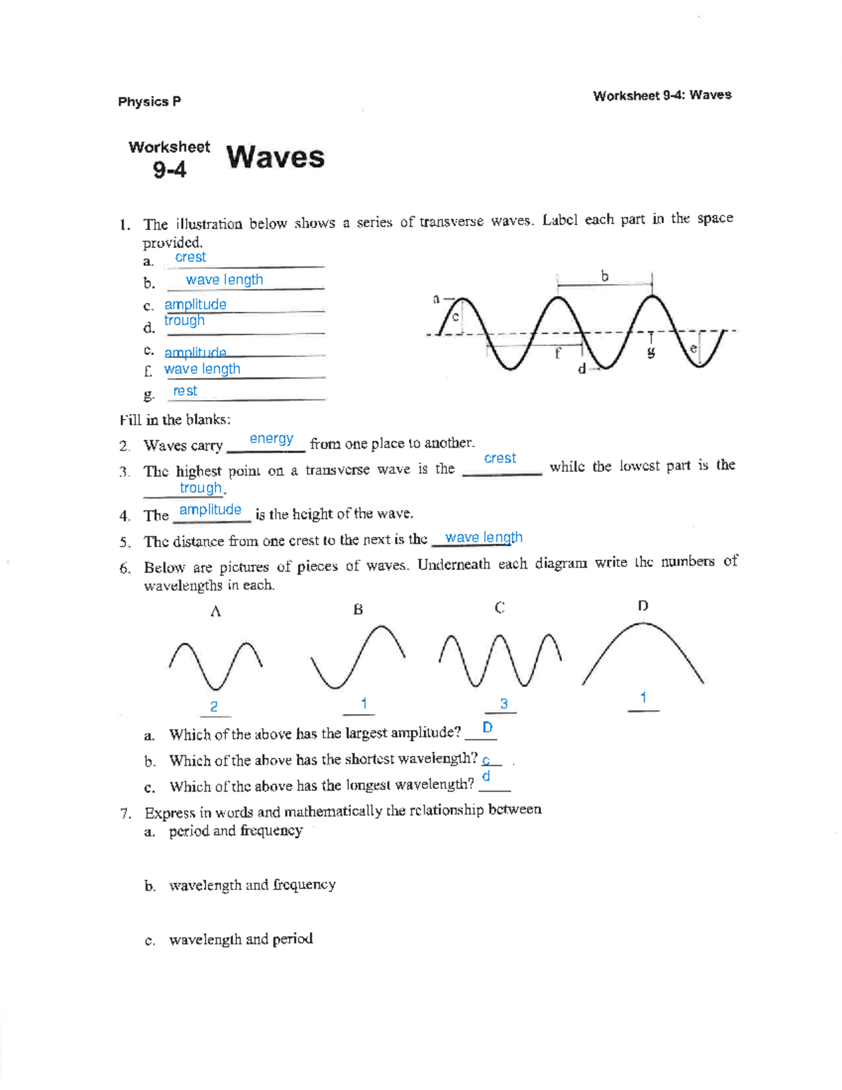 Waves Worksheet - yes - Studocu