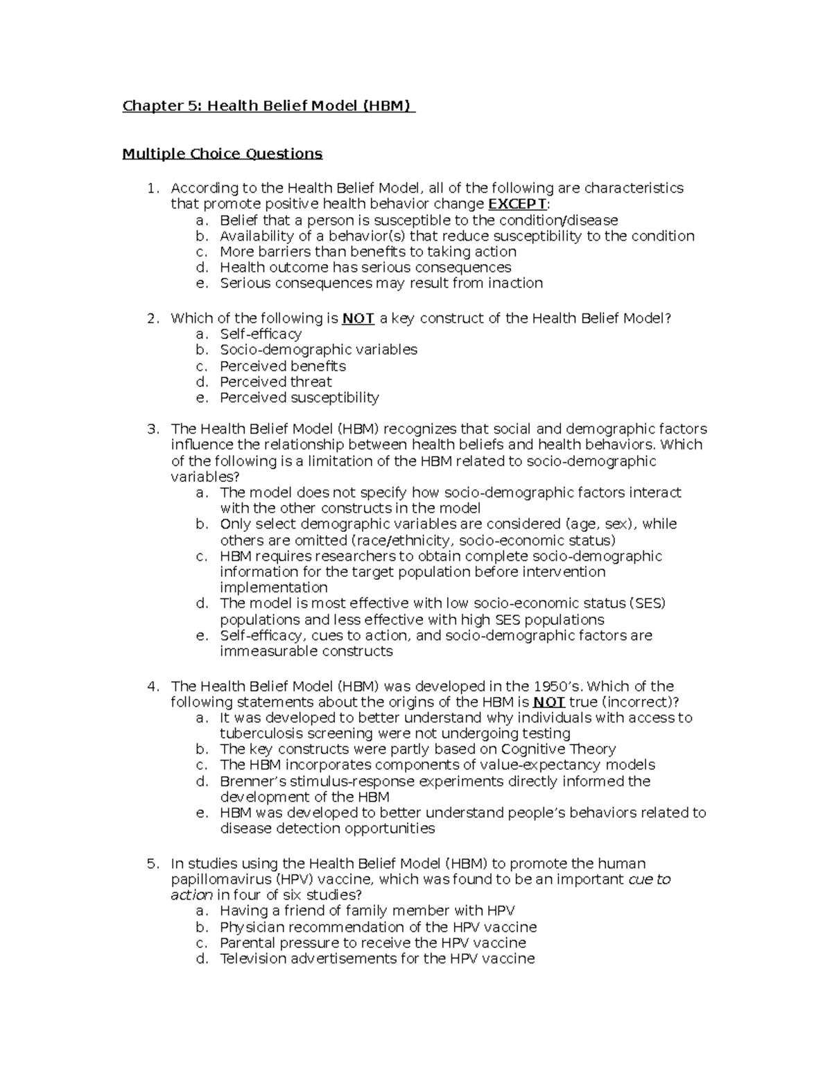 C5 - 0134626133 CH02 TB - Chapter 5: Health Belief Model (HBM) Multiple ...