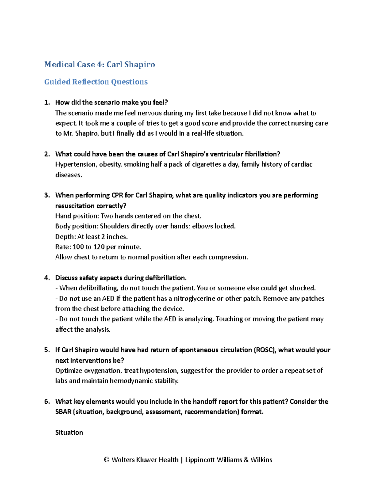 Guided Reflection CS - Medical Case 4: Carl Shapiro Guided Reflection ...