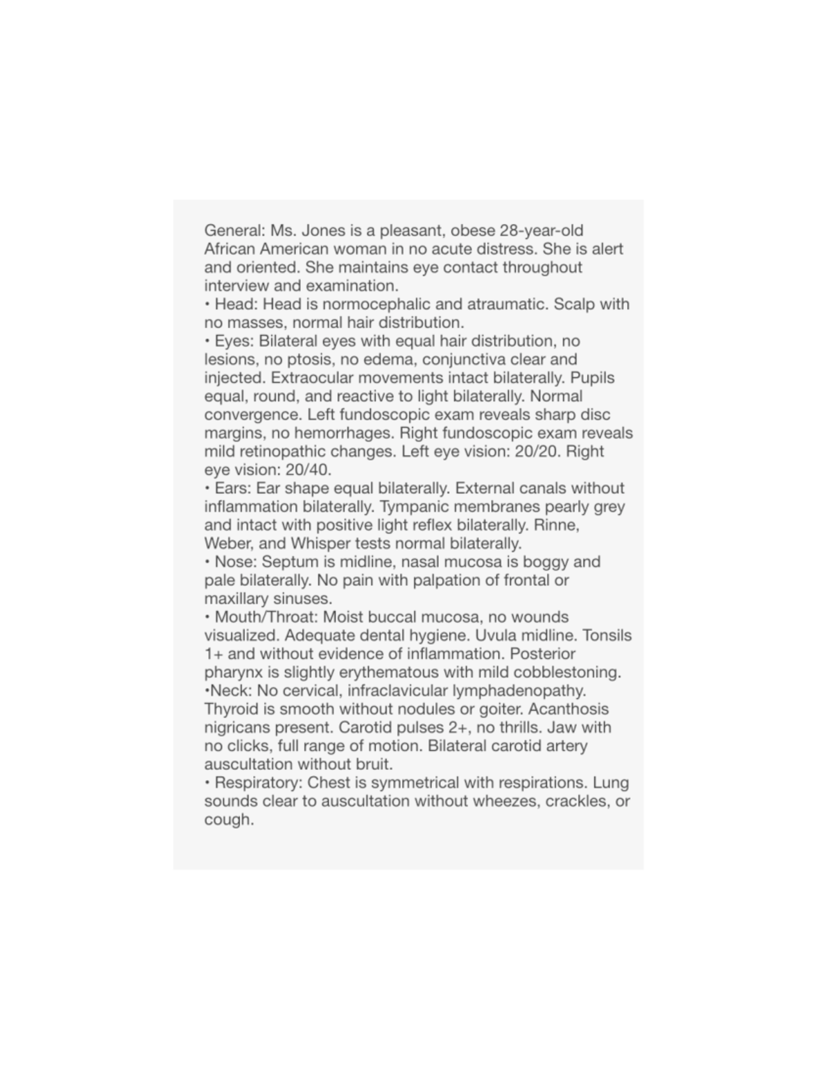 Obj sample - Shadow health HEENT - NR519 - Studocu