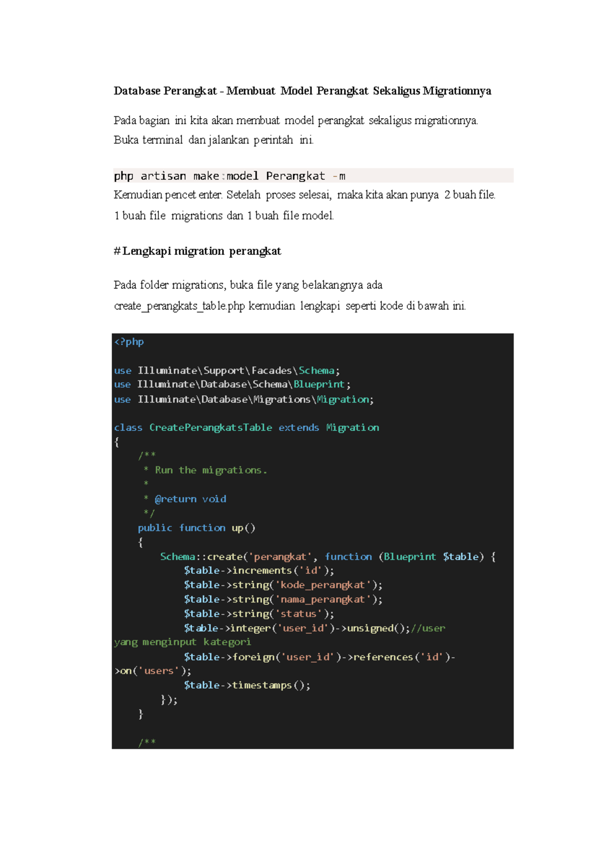 Database Perangkat - Membuat Model Perangkat Sekaligus Migrationnya ...