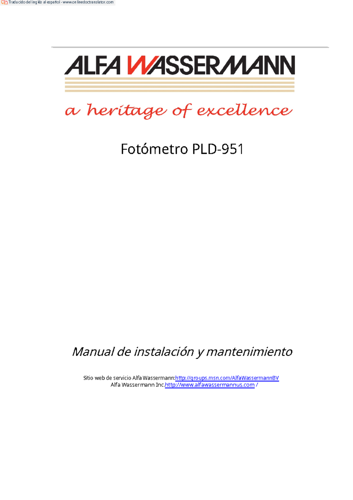 Pdfcoffee.com pld951-installation-and-maintenance-manual-pdf-free - Fotómetro PLD- Manual de ...