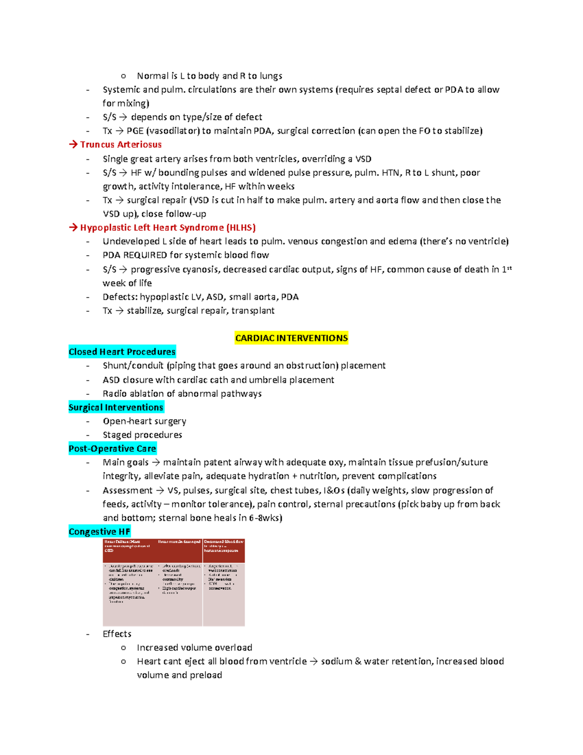 Peds Cardiac 6 - o Normal is L to body and R to lungs Systemic and pulm ...