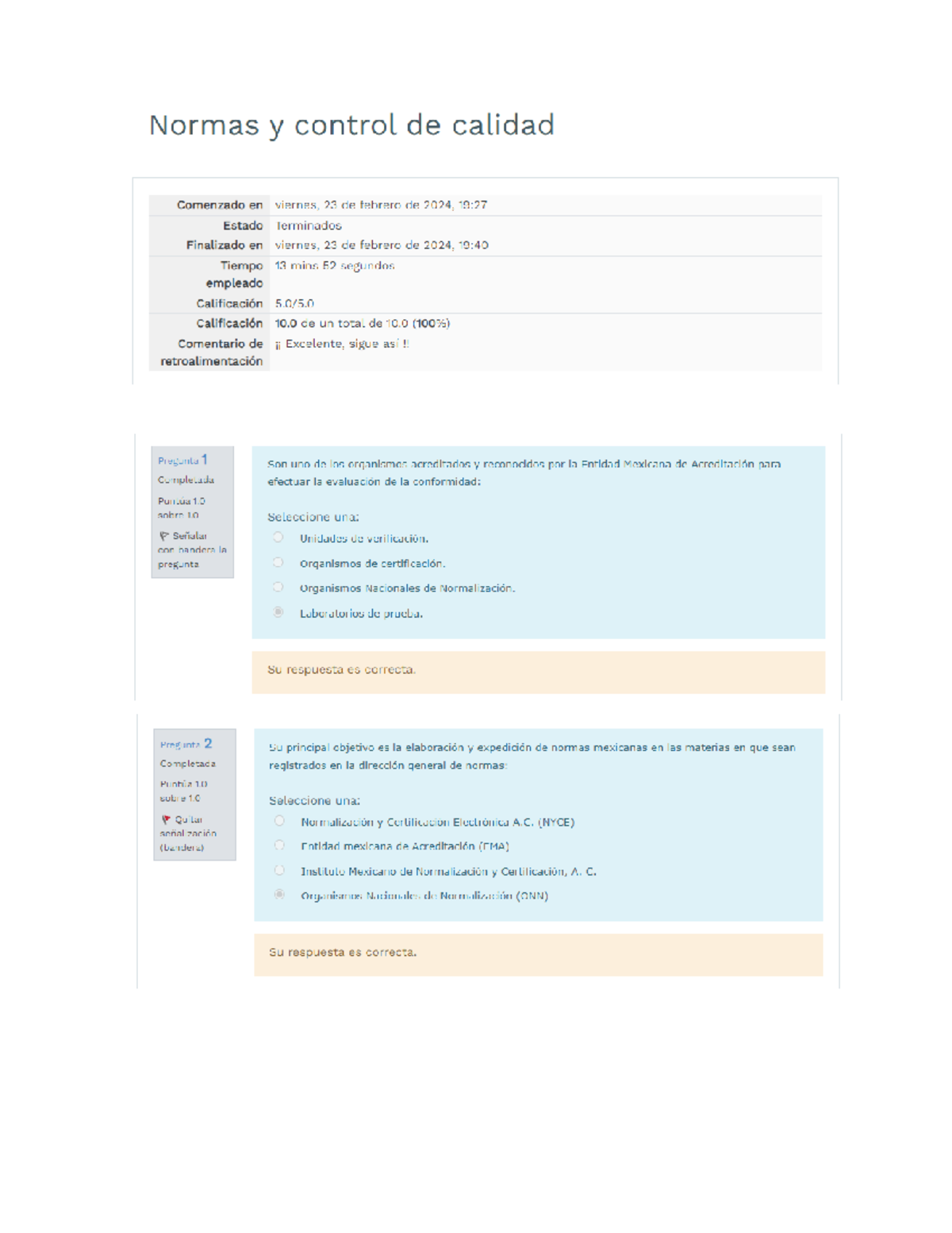 Examen 2 de Normas y control de calidad - Studocu