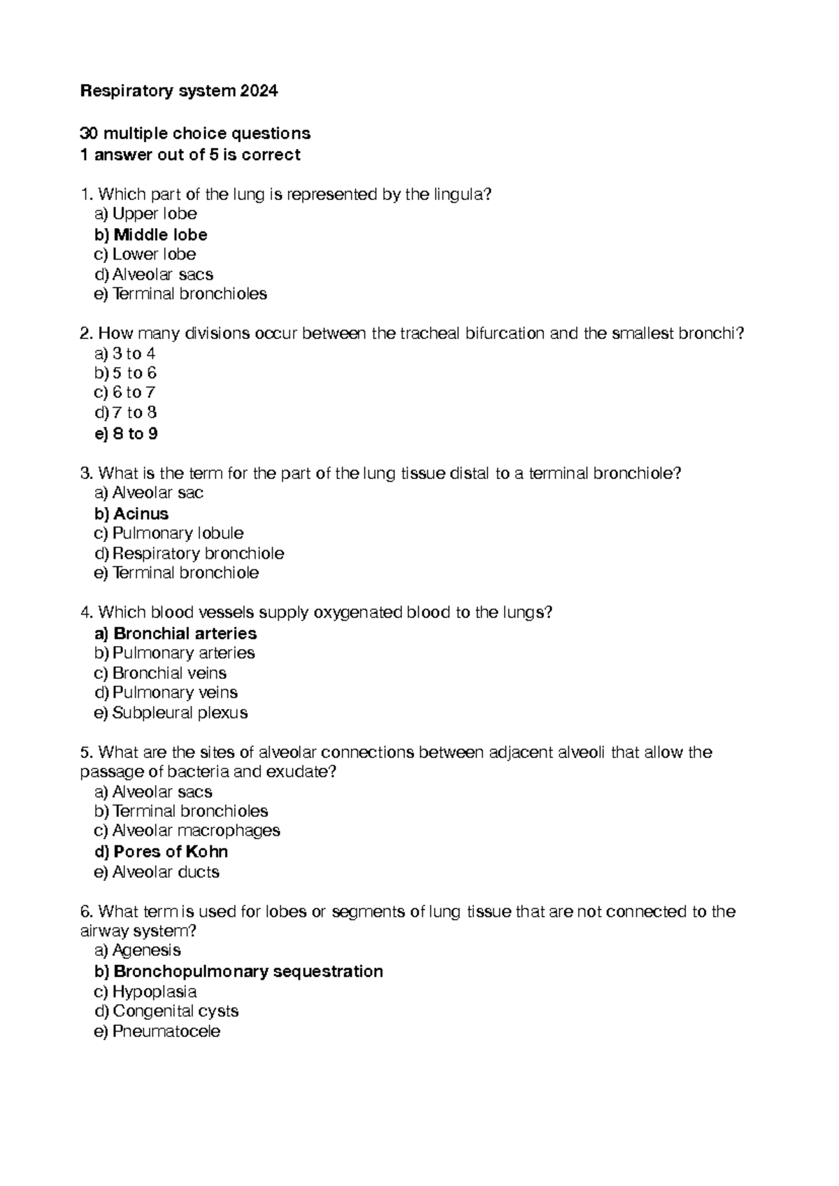 Respiratory Disease Questions - Respiratory system 2024 30 multiple ...