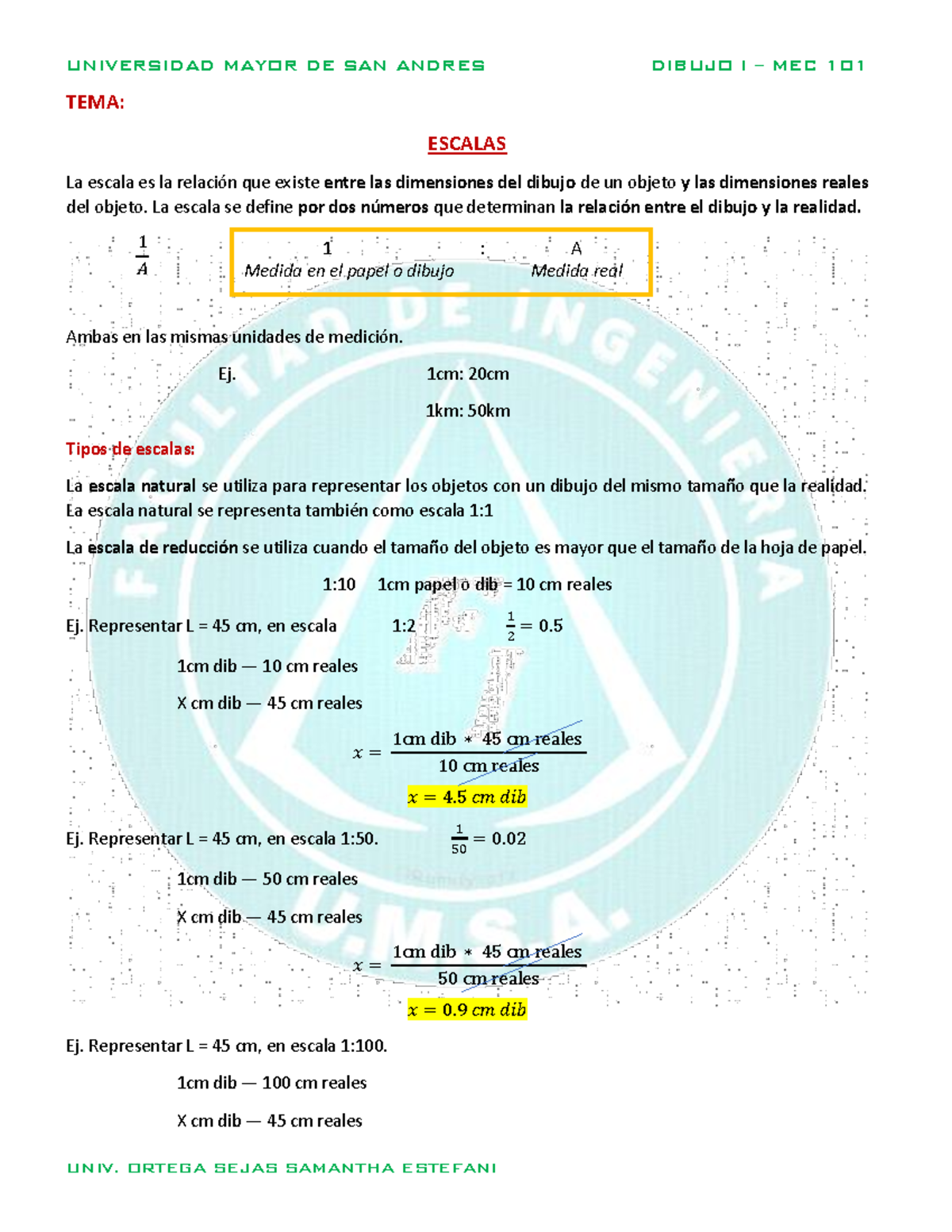 MEC 101- Escalas - UNIVERSIDAD MAYOR DE SAN ANDRES DIBUJO I – MEC 101 ...