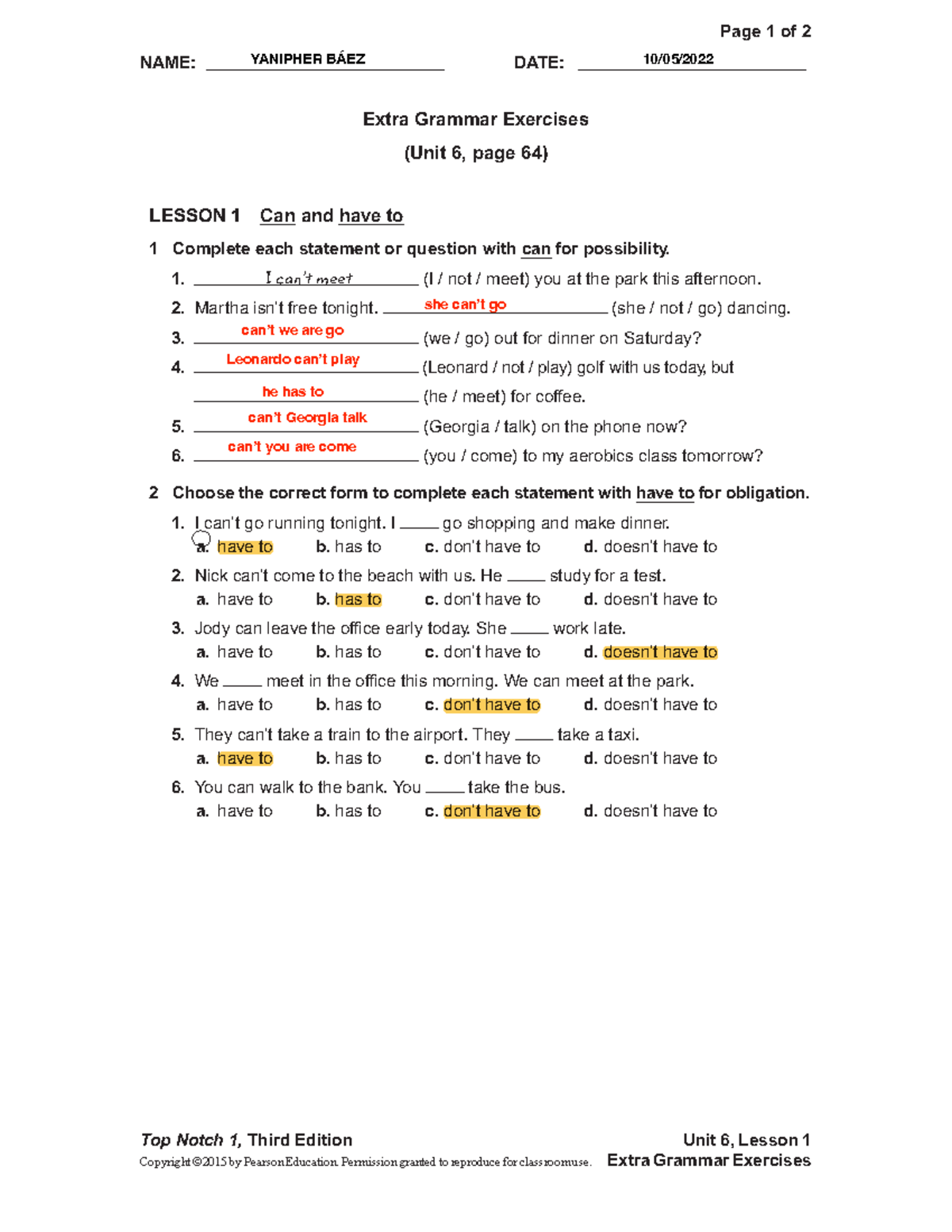 UNIT 06 Extra Gram Exercise[ 2305843009235269314 ] - NAME: _________________________ DATE: - Studocu