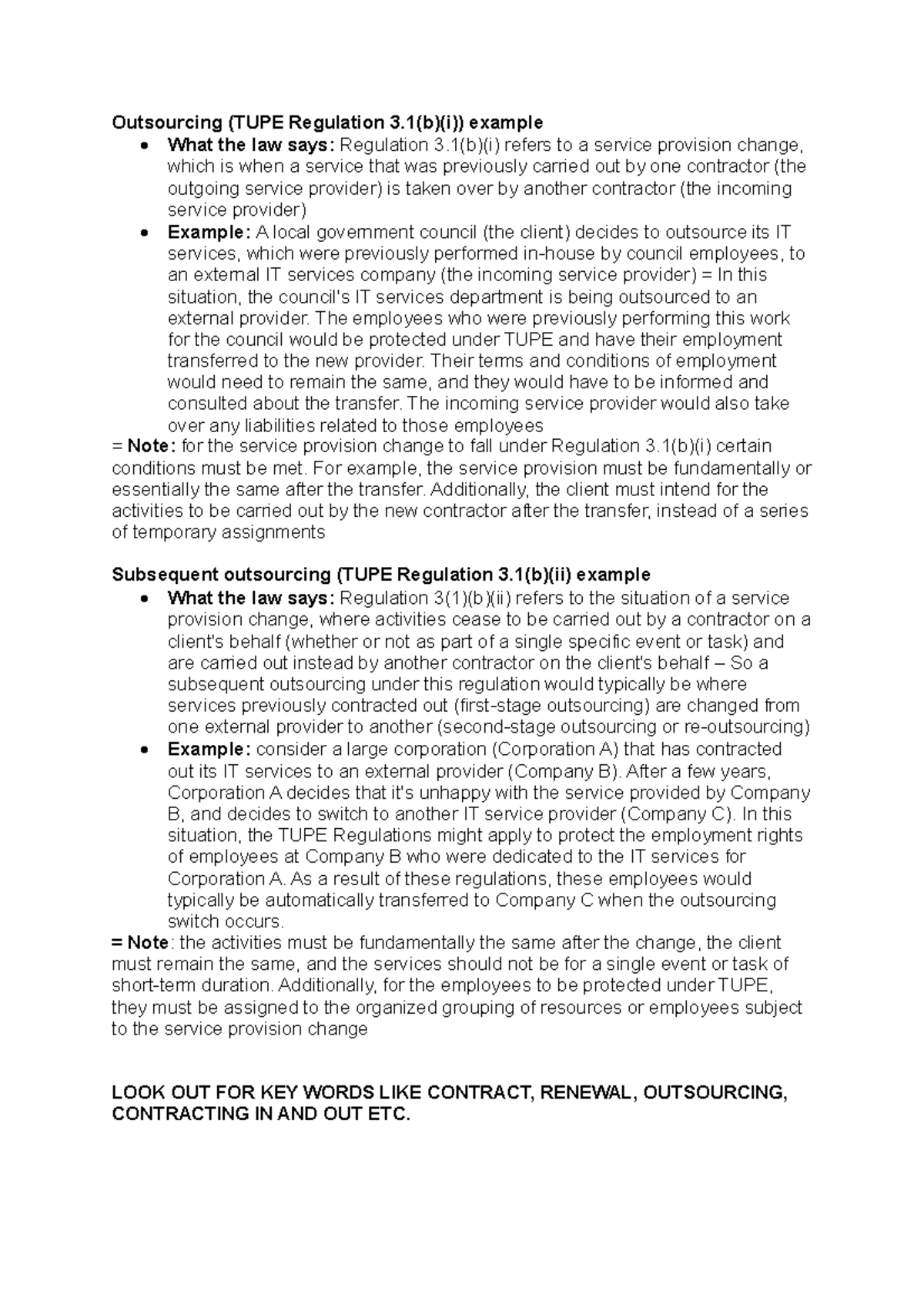 Outsourcing-2 - TUPE - Outsourcing (TUPE Regulation 3(b)(i)) example ...