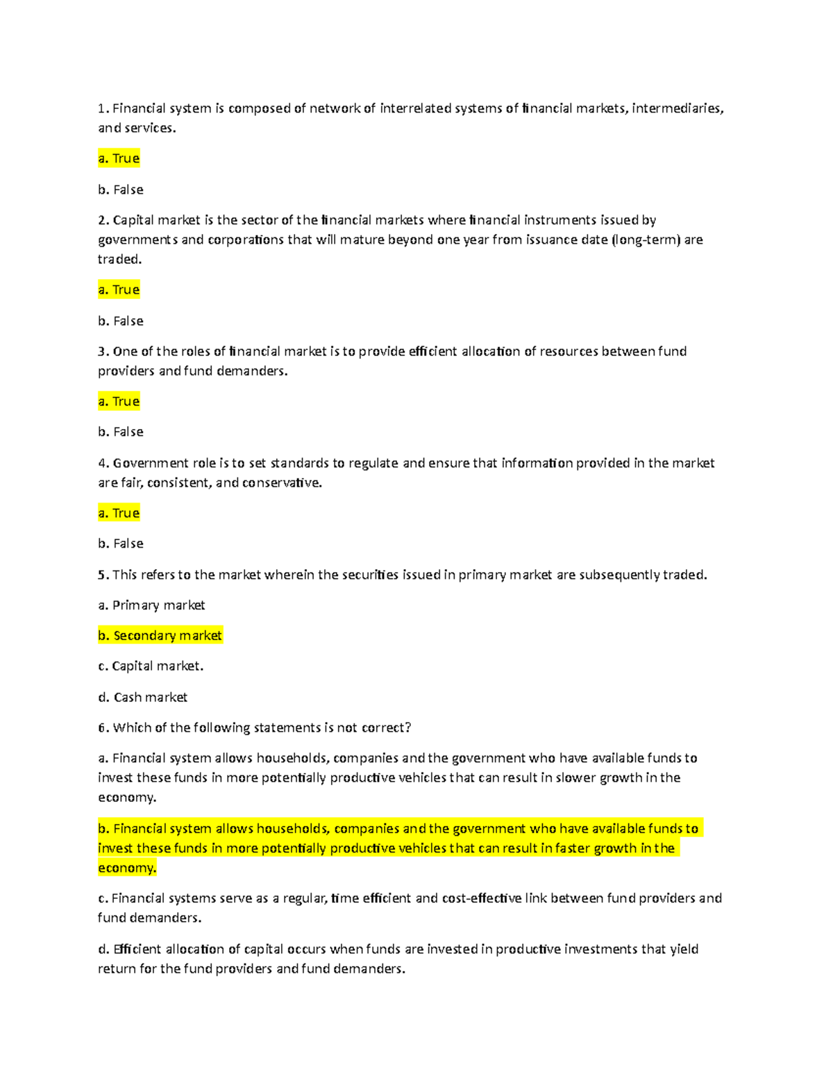 Financial Markets - Test Reviewer - Financial system is composed of ...