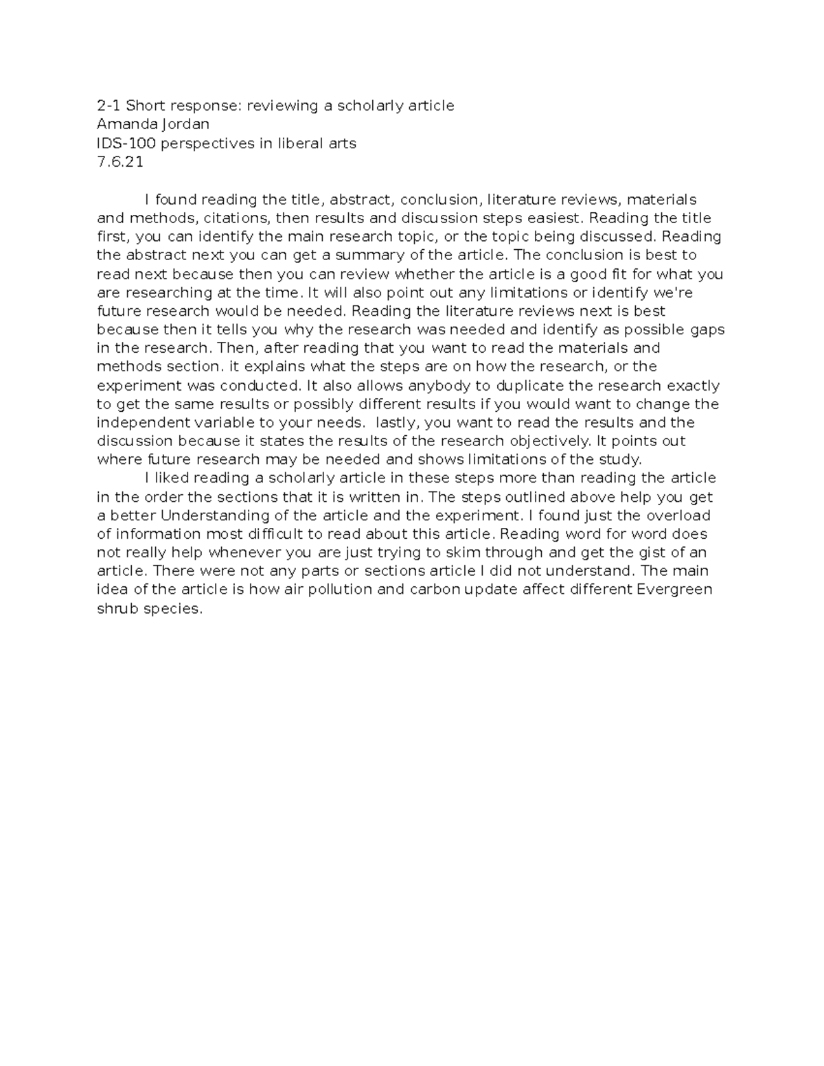 2-1 Short Respoonse - 2-1 - 2-1 Short response: reviewing a scholarly ...