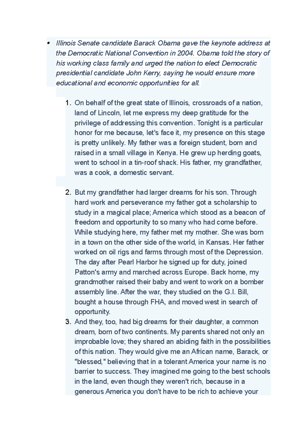 Obama speech transcript SN - Illinois Senate candidate Barack Obama ...