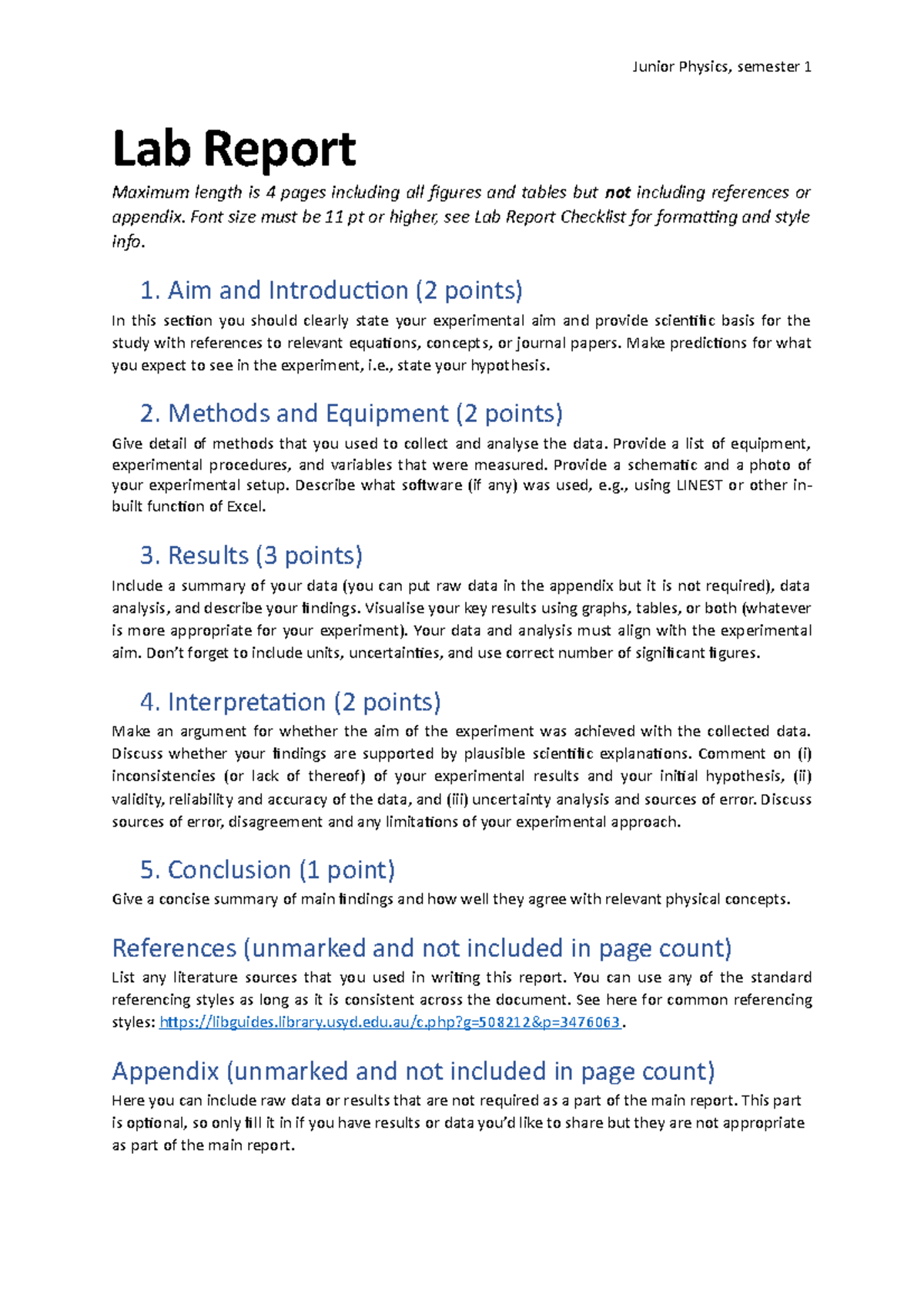 Lab Report template S1 - Junior Physics, semester 1 Lab Report Maximum ...