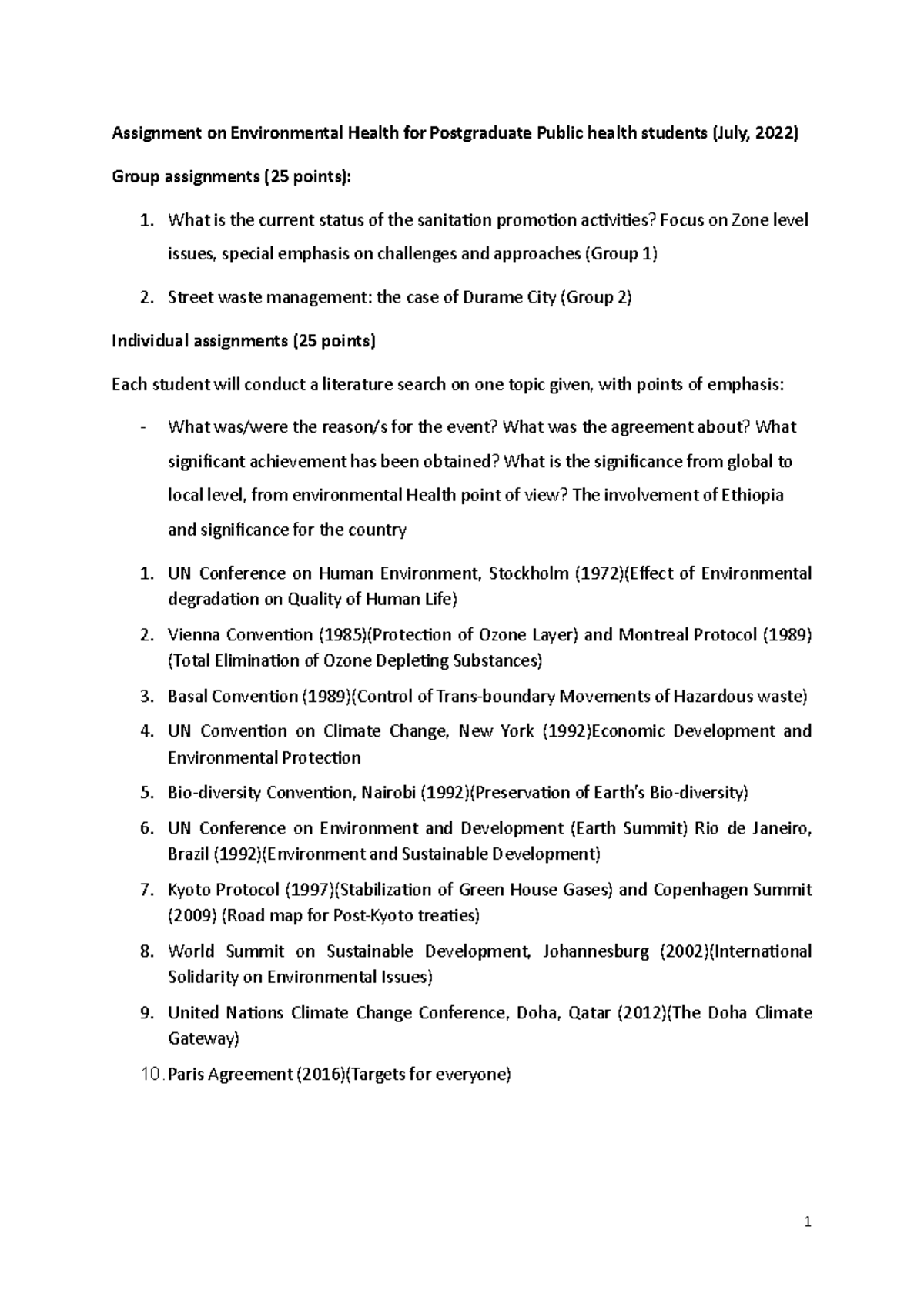 Assignemt Environmental Health for MPH students - Assignment on ...
