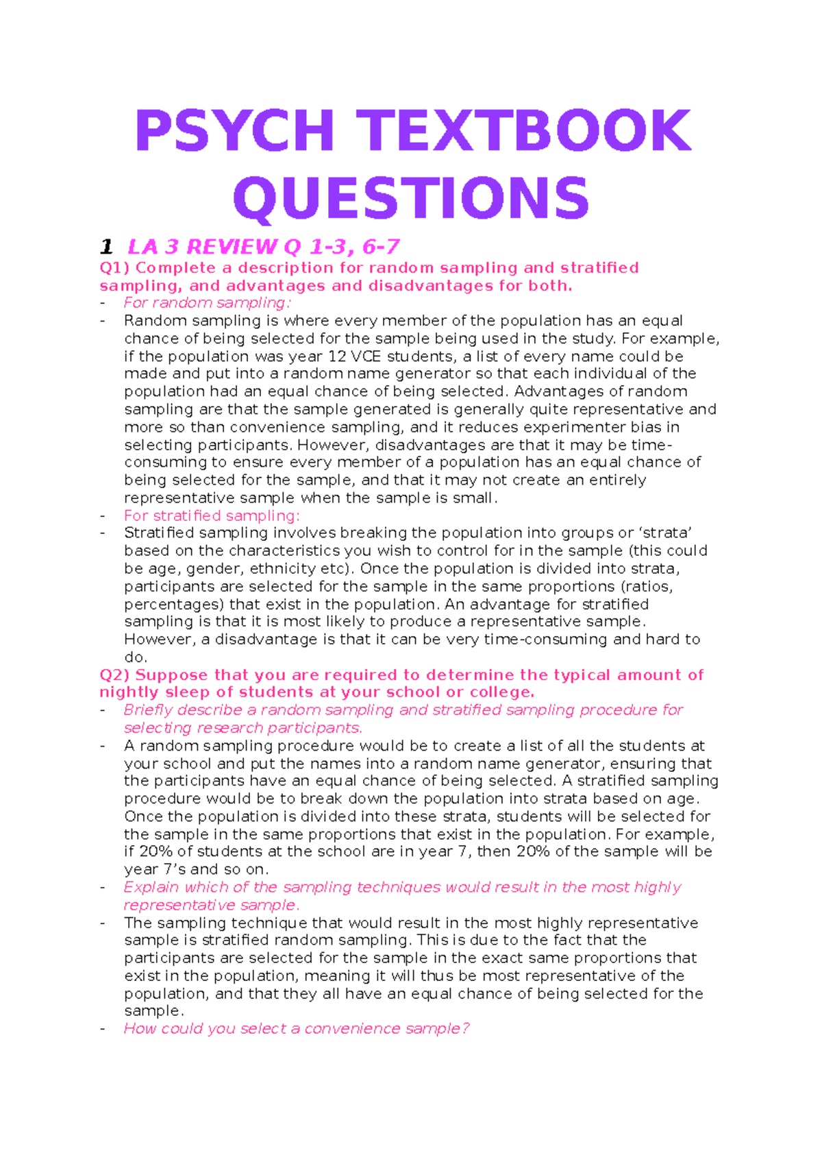 Jacaranda Textbook Questions - PSYCH TEXTBOOK QUESTIONS 1 LA 3 REVIEW Q ...