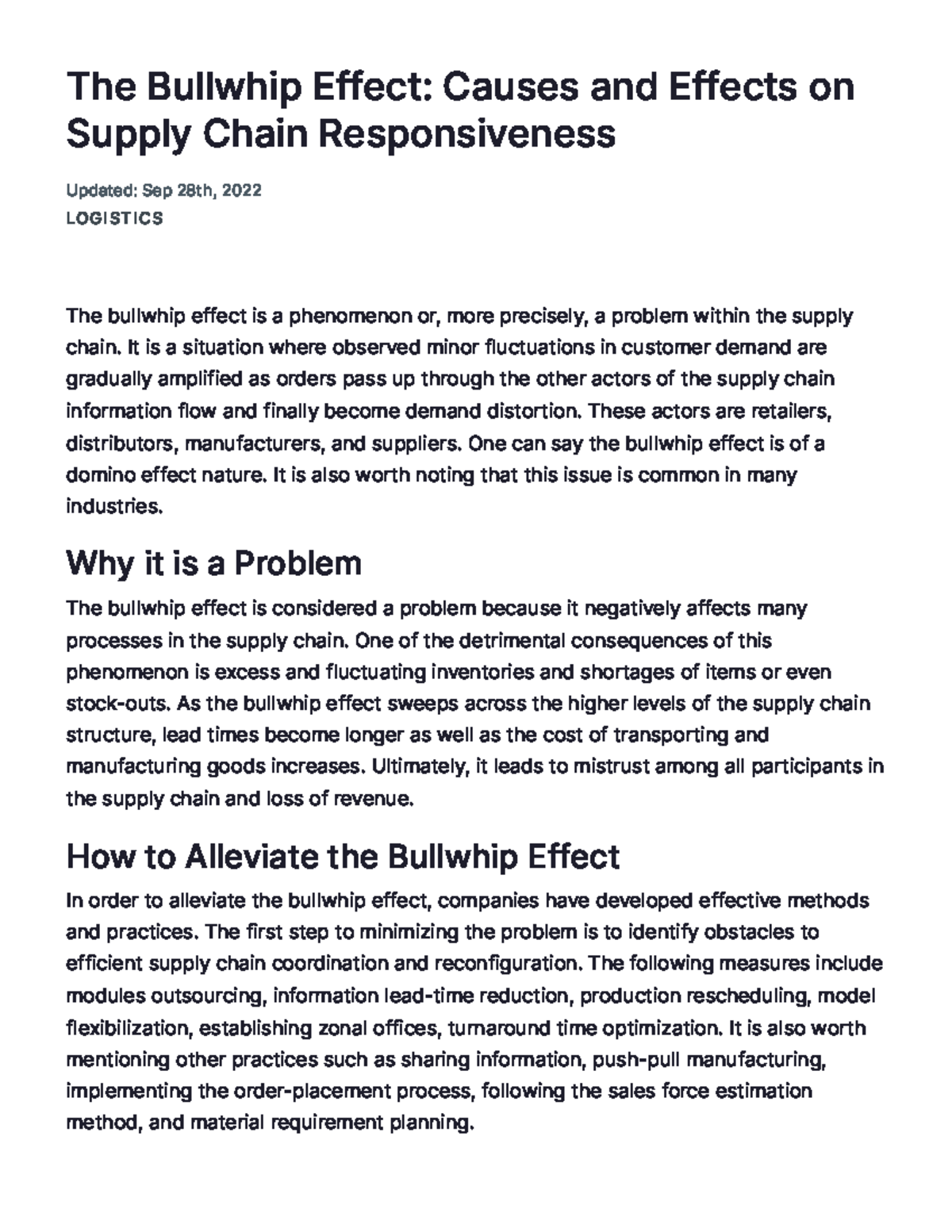 The Bullwhip Effect Causes and Effects on Supply Chain Responsiveness ...